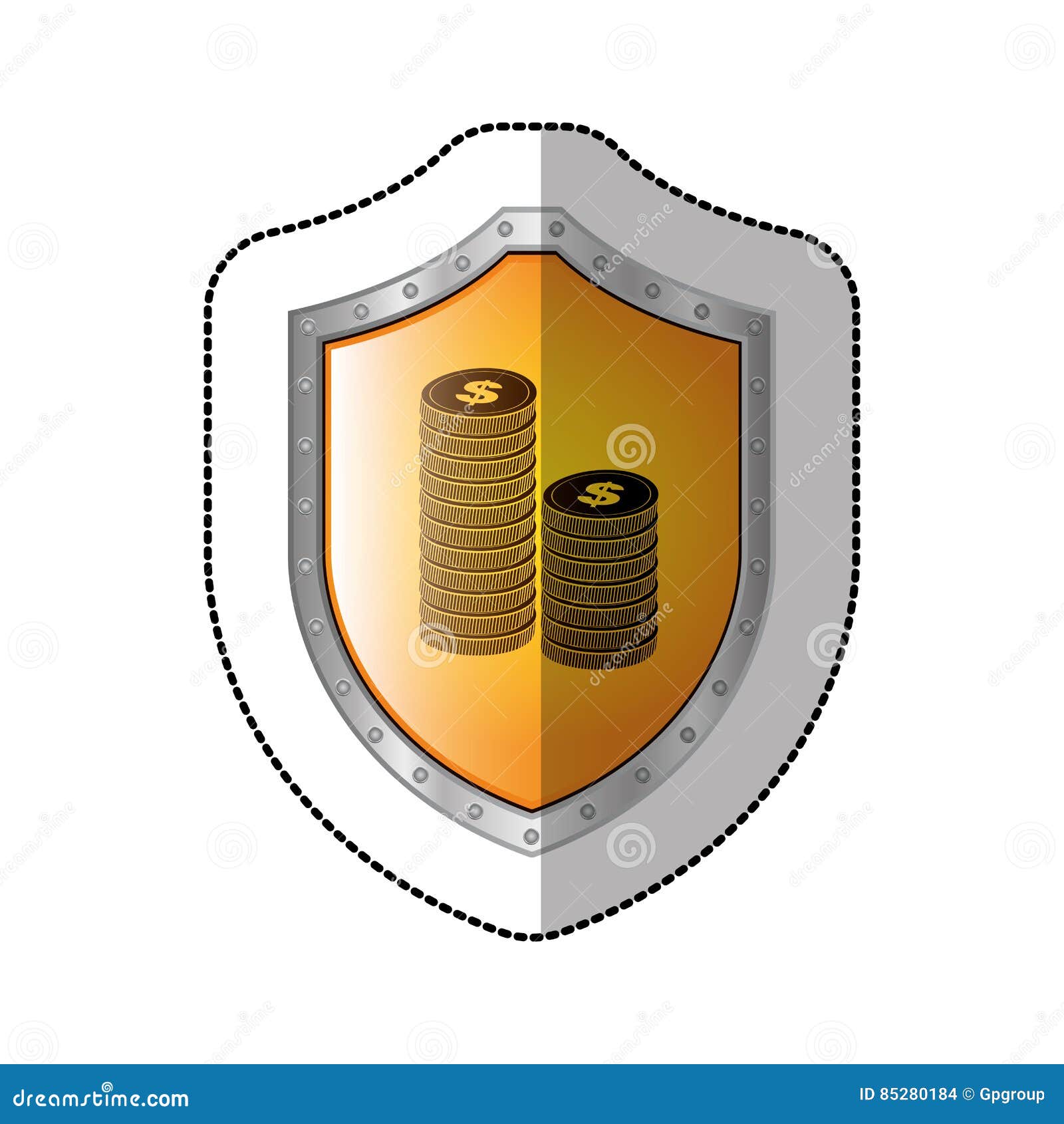 Sticker Shield with Silhouette Stacked Coins with Dollar Symbol Stock ...
