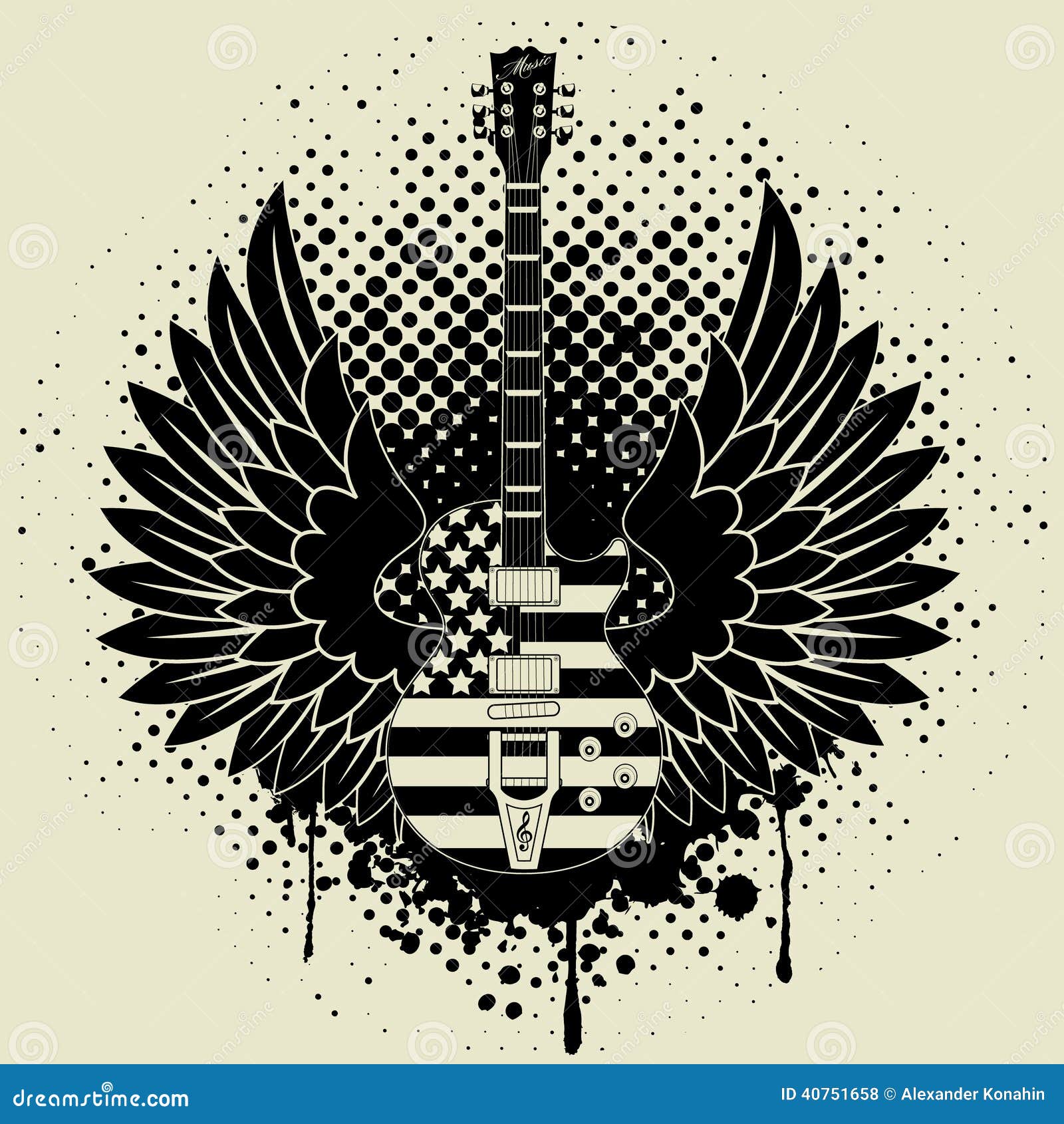 Sticker on the Shirt the Image of a Guitar of Wing Stock Vector ...