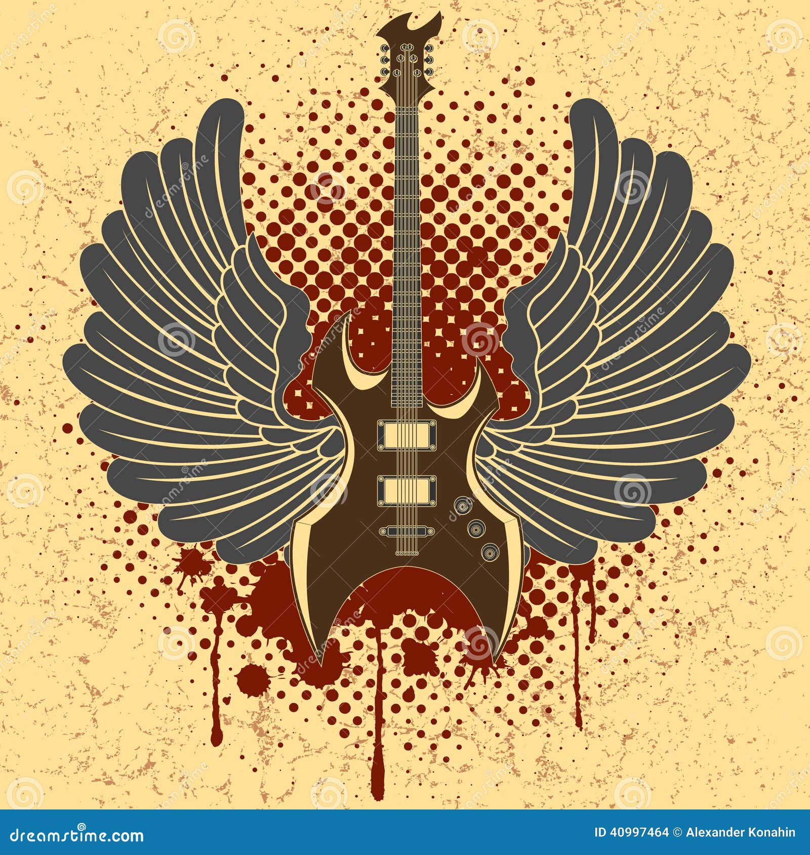 Sticker on the Shirt the Image of a Guitar of Wing Stock Vector ...