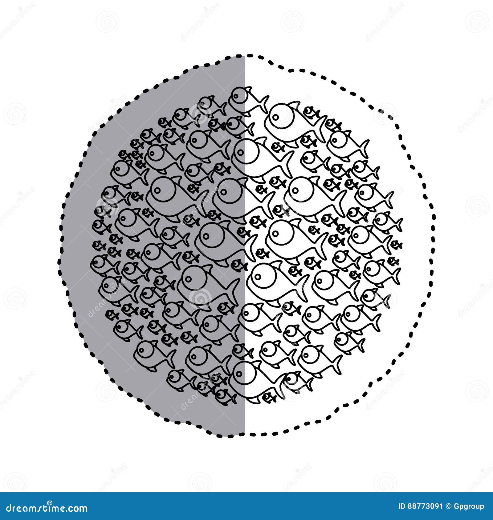 Sticker Silhouette Circular Pattern Fish Aquatic Animal Stock ...