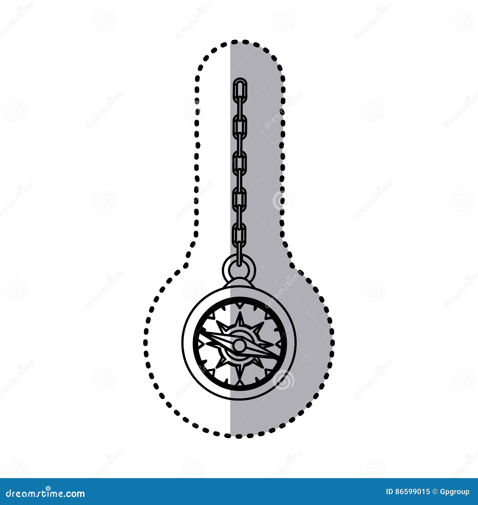Sticker Silhouette Compass Hanging from a Link Chain Stock Illustration ...