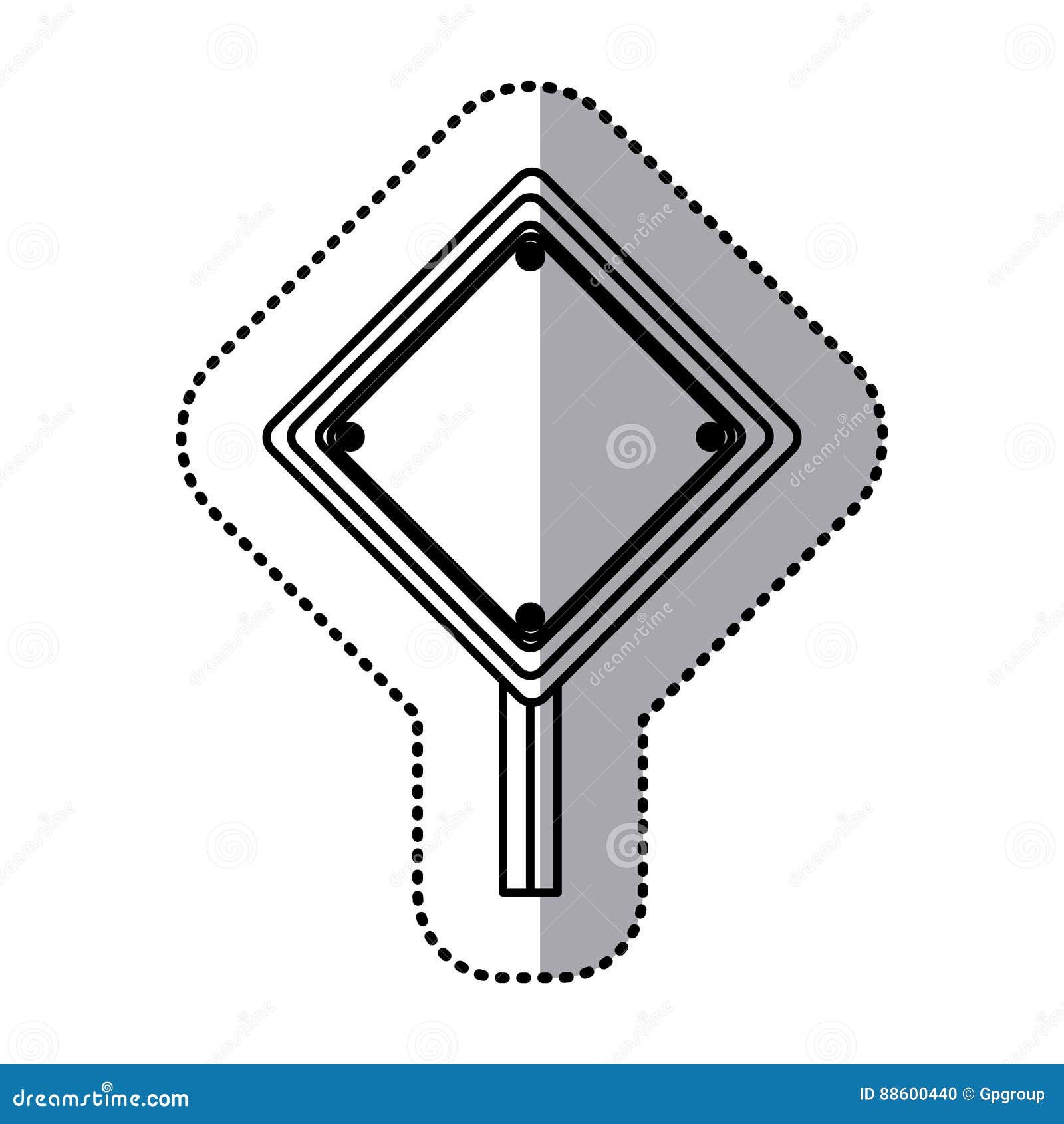 Silhouette Diamond Shape Traffic Sign With Base Pole Stock Illustration ...