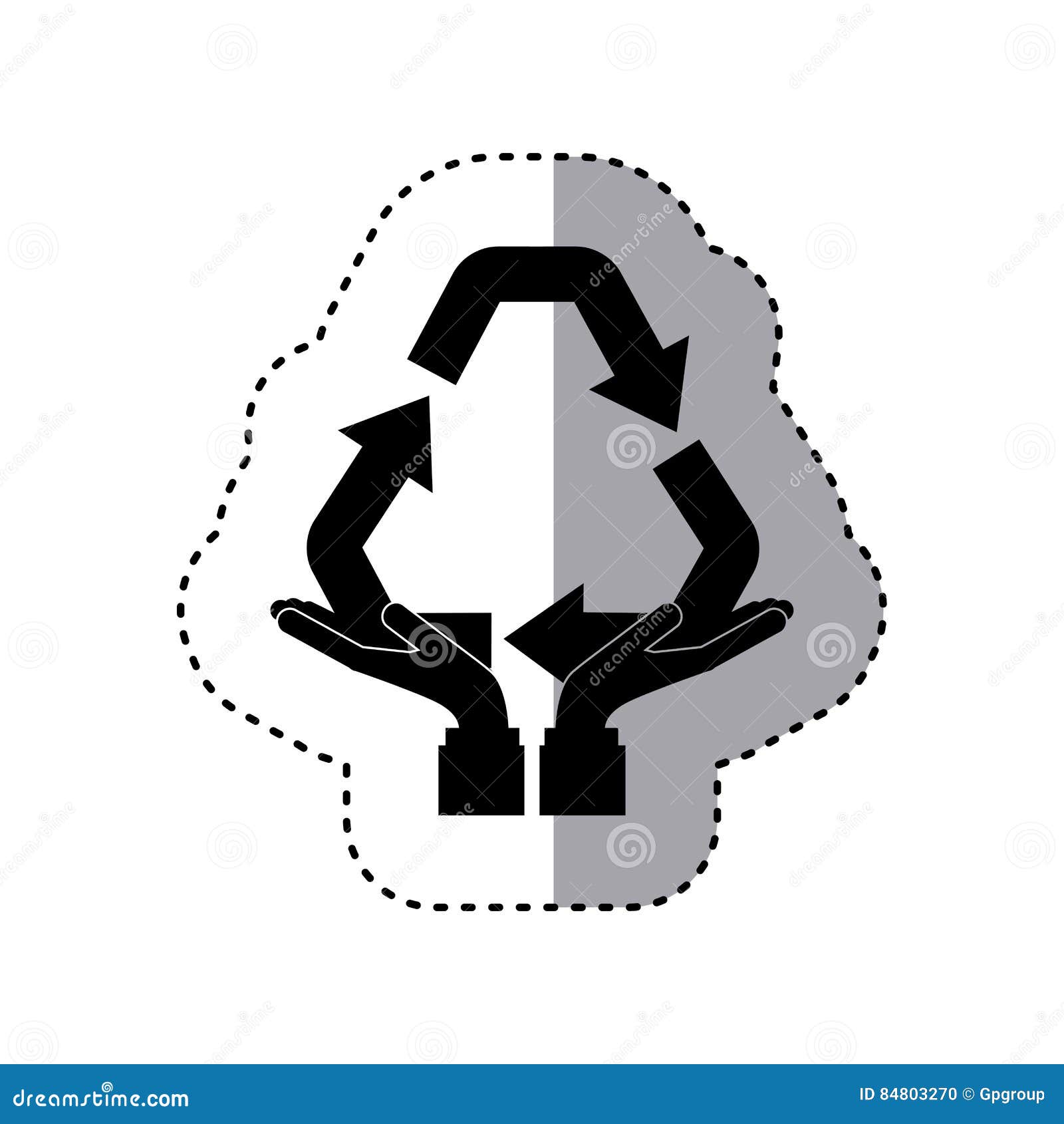 Sticker Silhouette of Hands Holding a Recycling Symbol Stock Vector ...