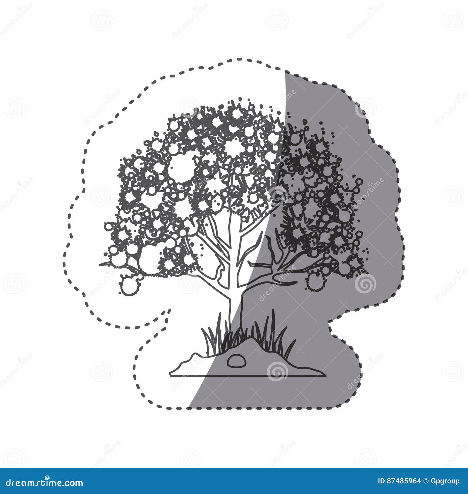 Sticker Ramifications Tree With Stem And Branches Vector Illustration ...