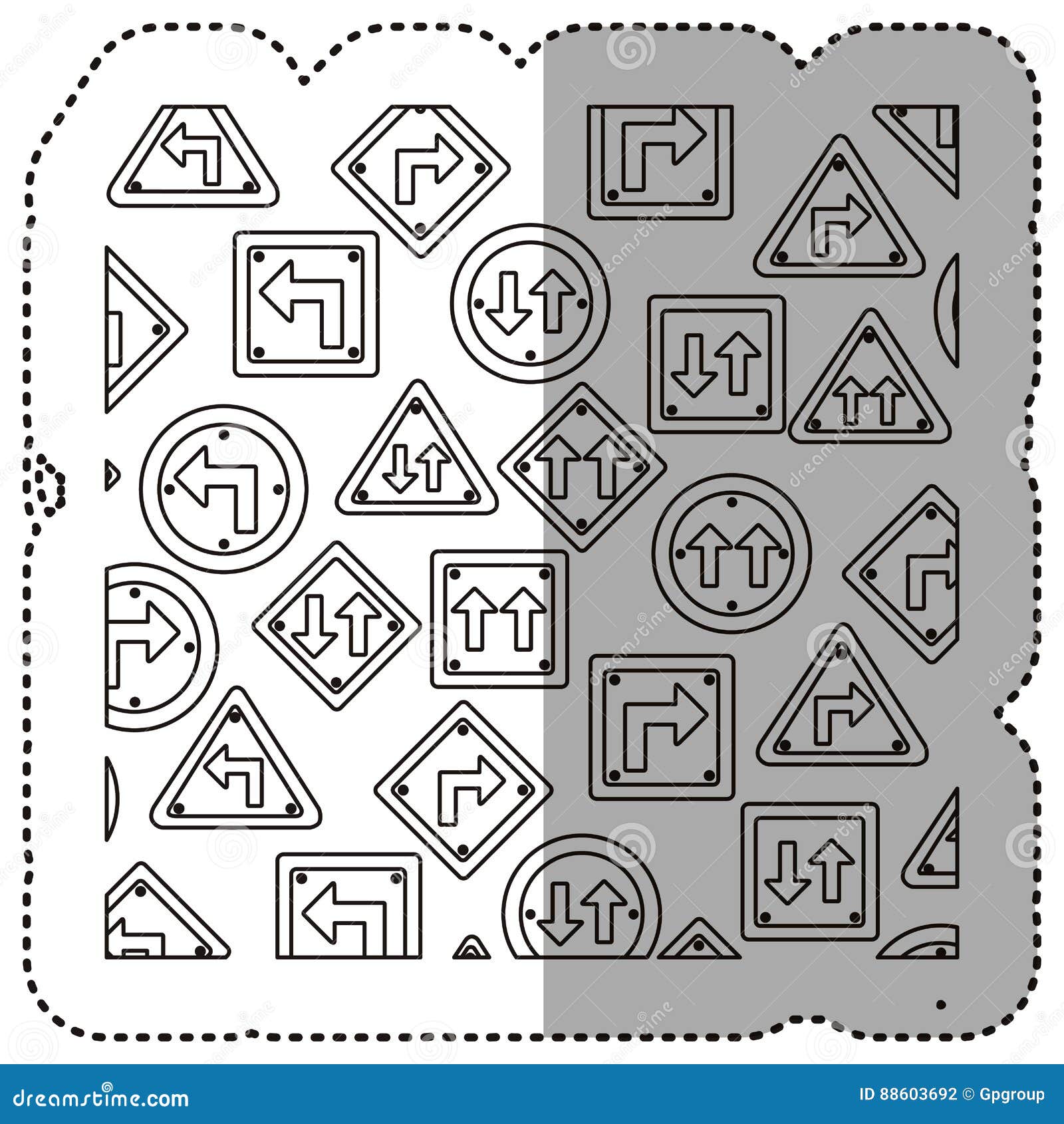 Sticker Silhouette Pattern Road Traffic Sign with Arrows Set Stock ...
