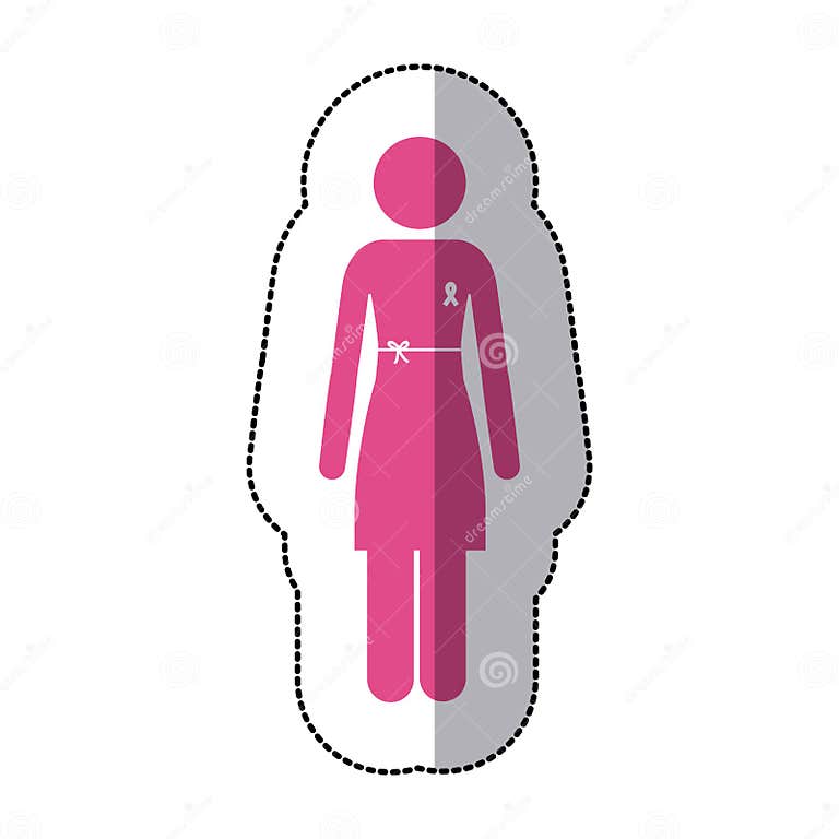 Sticker Silhouette Pink Woman With Ribbon Of Breast Cancer Stock