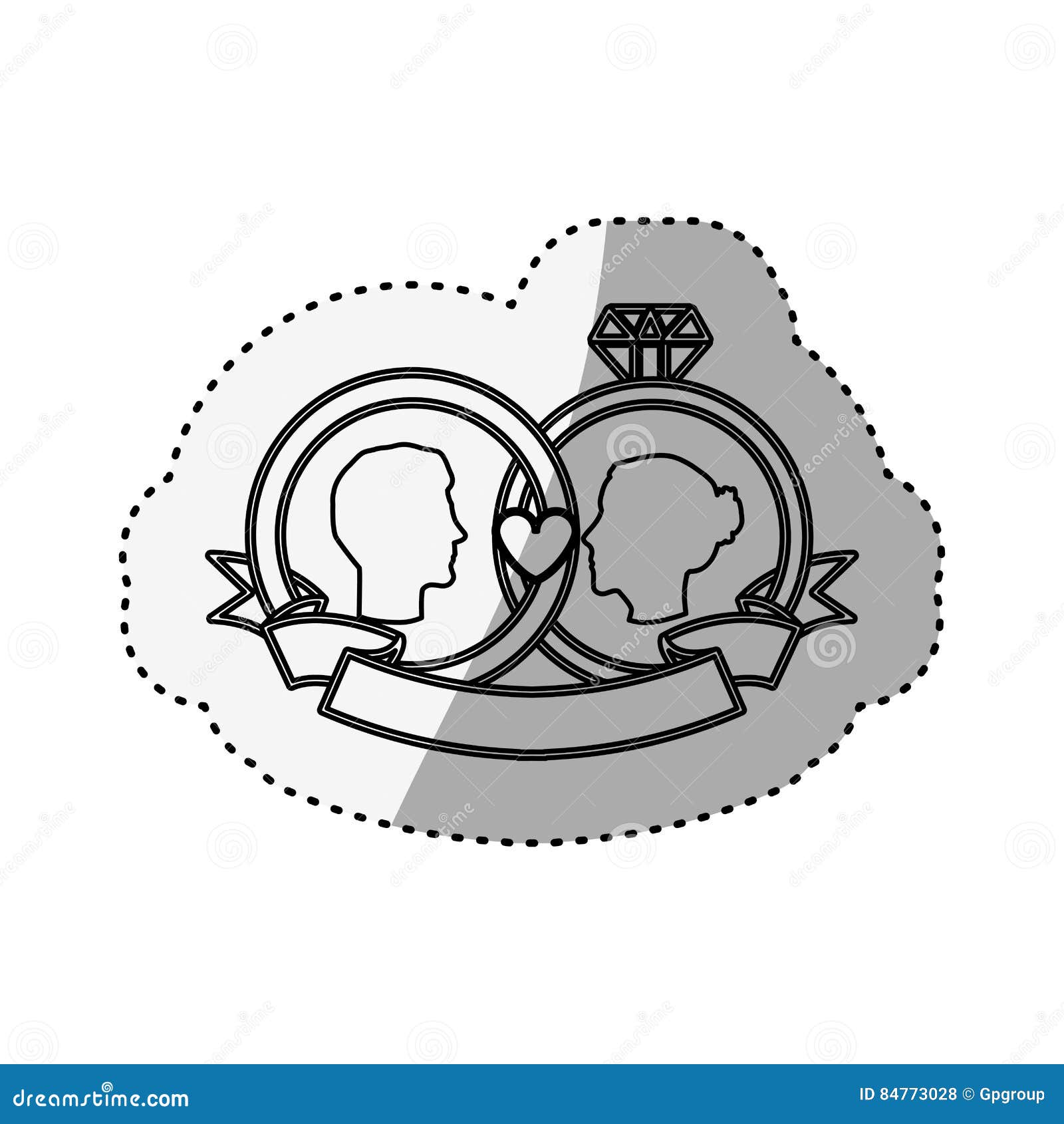 Sticker Silhouette Rings Engagement with Labels Stock Vector ...