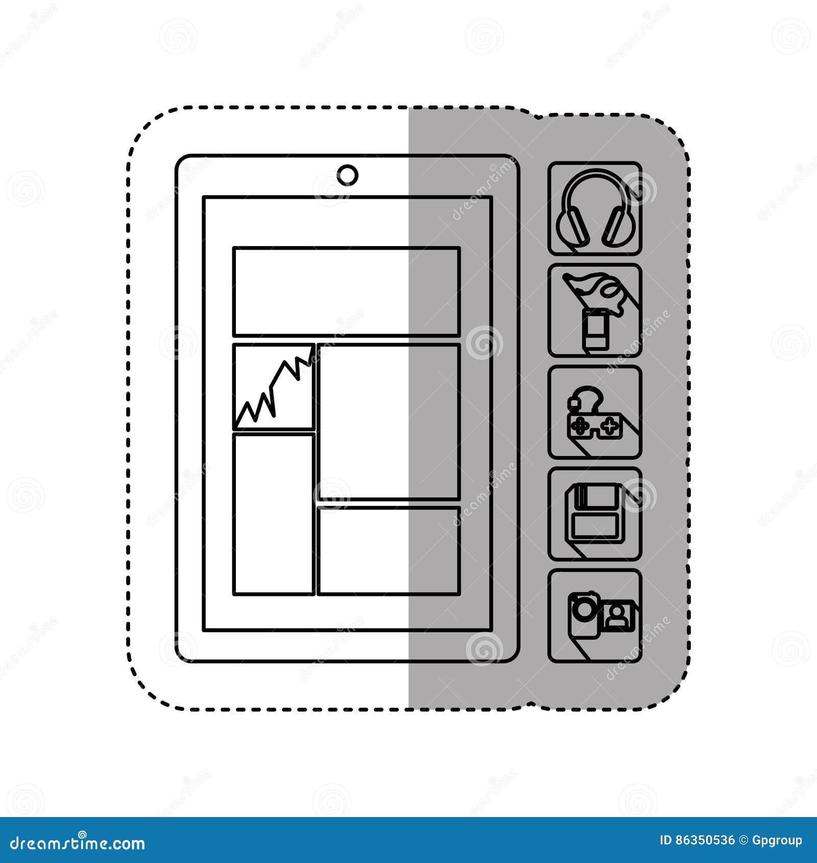 Sticker Silhouette Tech Table and Icon Apps Stock Illustration ...