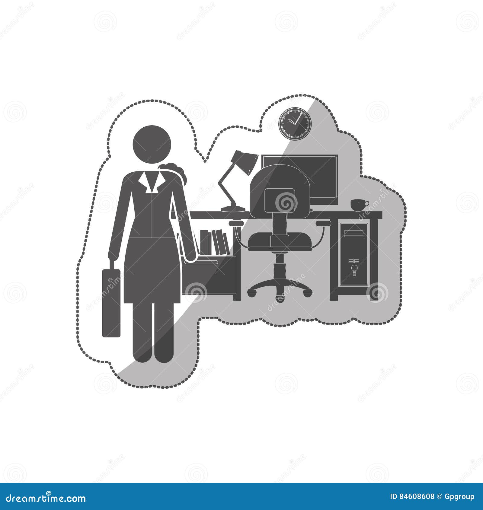 Sticker Silhouette Woman Administrator in Office Stock Vector ...