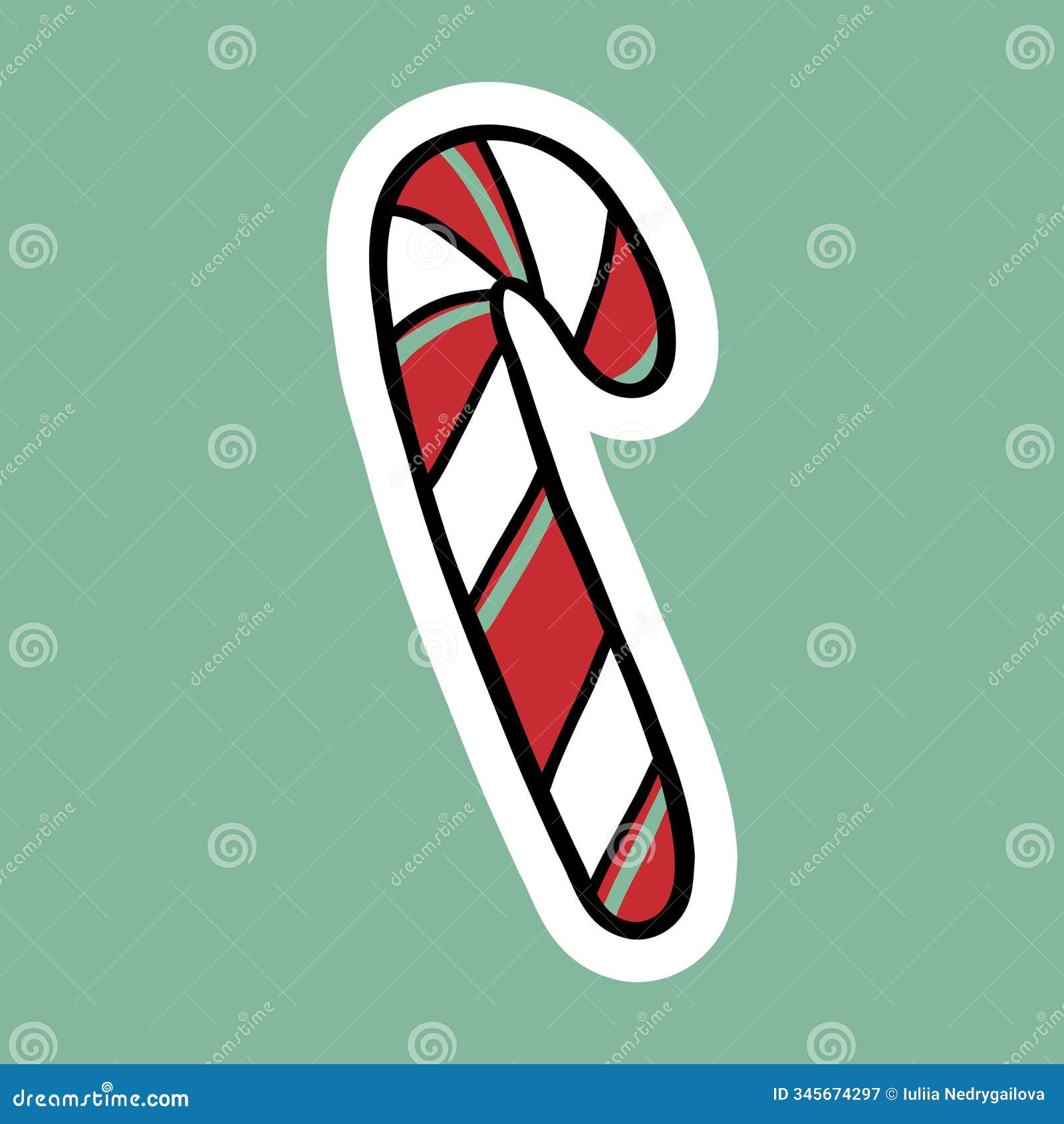 Sticker with Simple Striped Candy Cane, Doodle Style Vector Stock ...