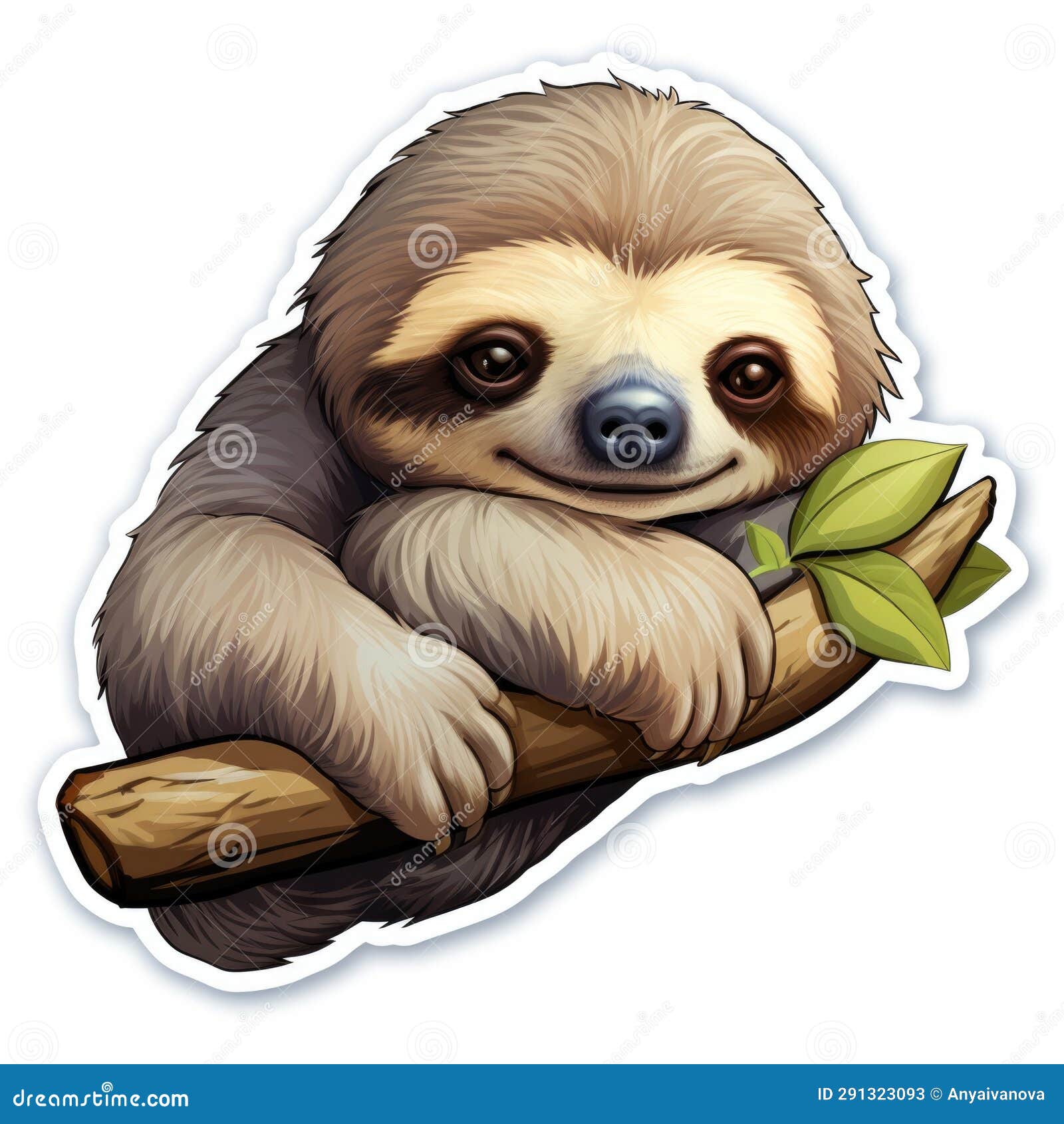 A Sticker of a Sloth Hanging on a Branch. Stock Illustration ...