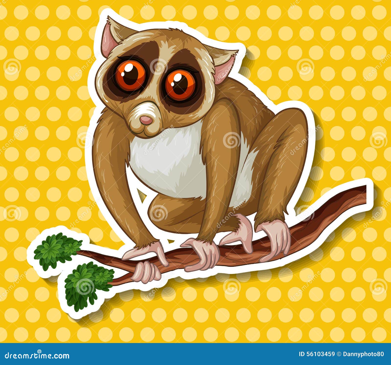 Set Of Loris On Tree Branches. Cute Lorises Vector Illustration ...