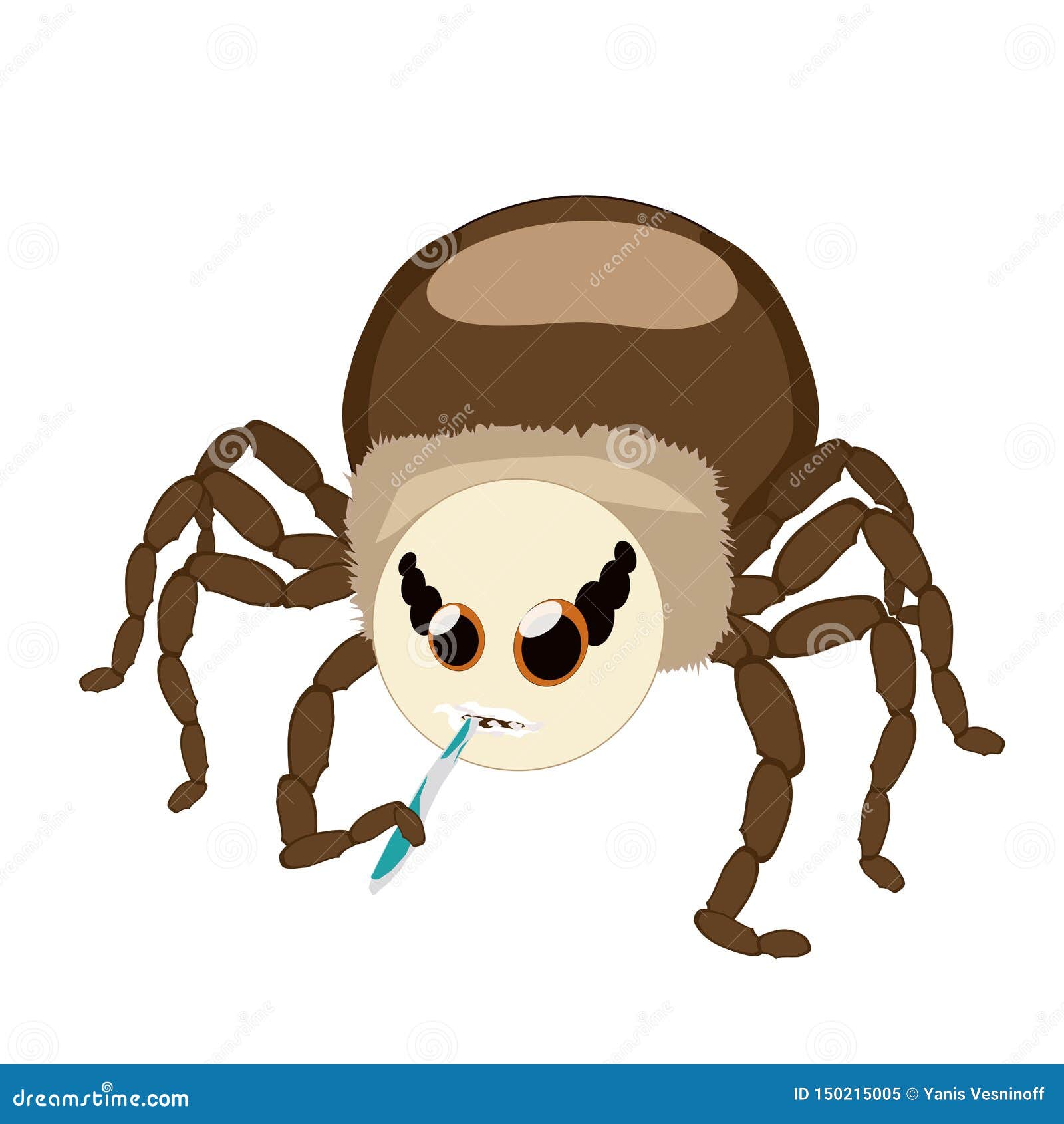 Sticker Spider Isolated with a Toothbrush Brushes Teeth Stock ...