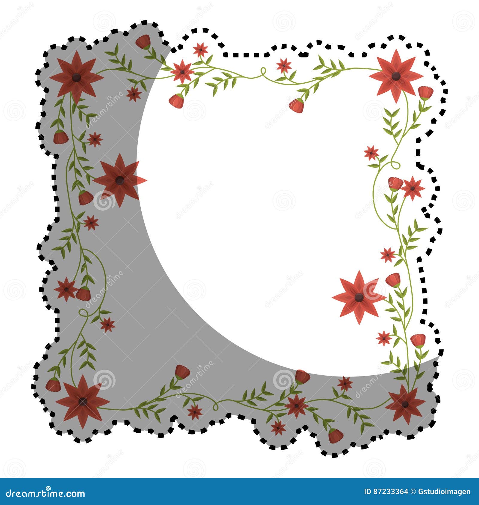Sticker With Square Frame With Creepers And Red Flowers Vector ...