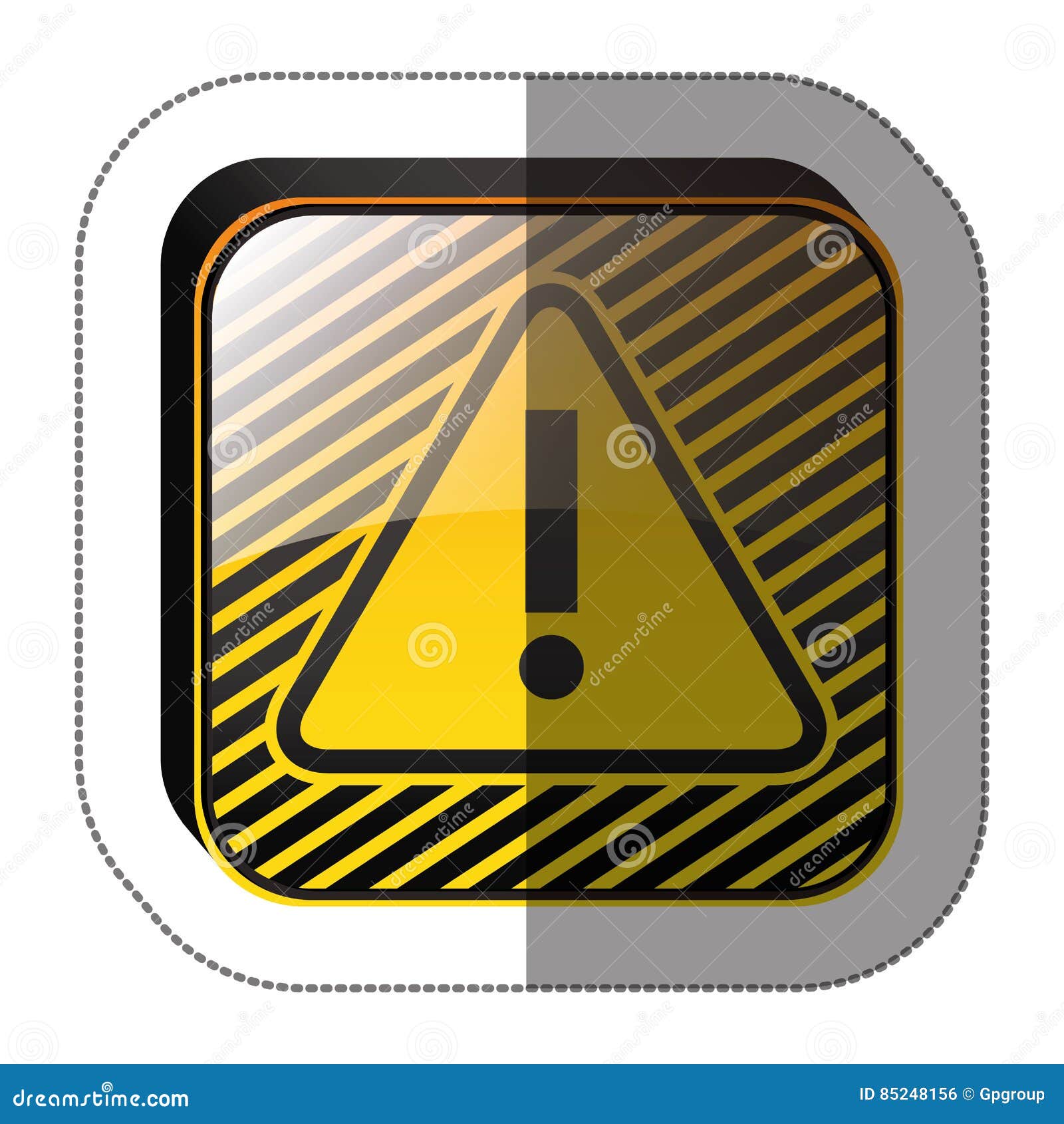 Sticker Square Striped with Triangle Exclamation Sign Three Dimensional ...