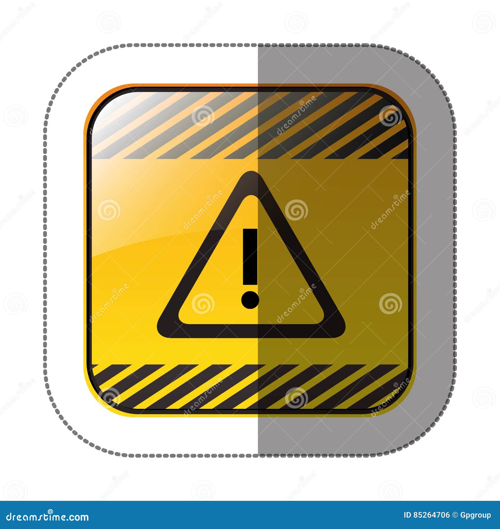 Sticker Square with Triangle Exclamation Sign and Border Striped Stock ...