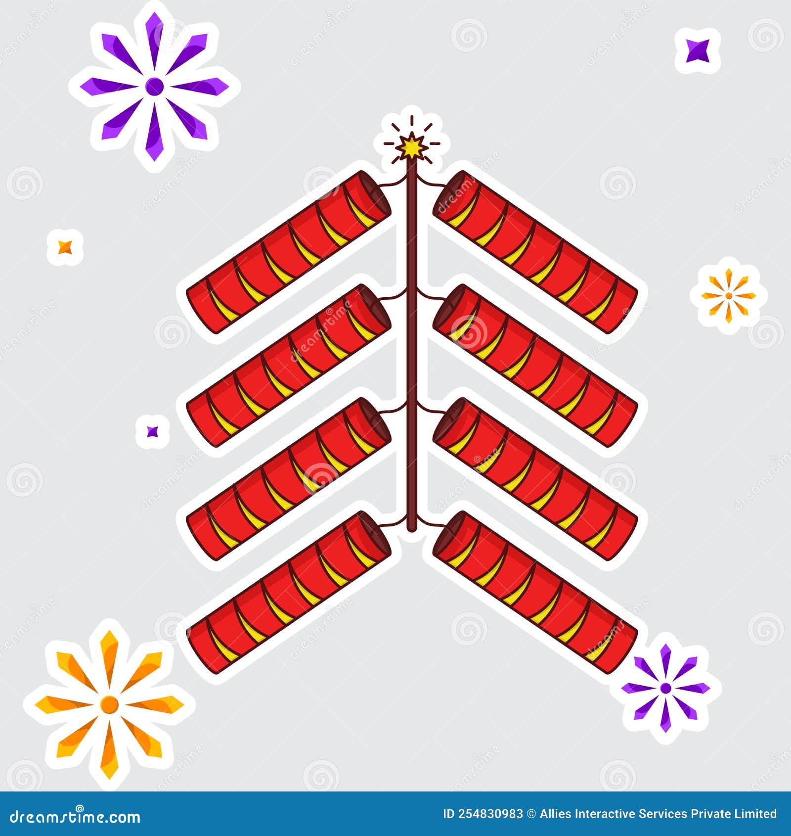 Sticker Style Bursting Firecracker Strip Over Fireworks Grey Stock ...