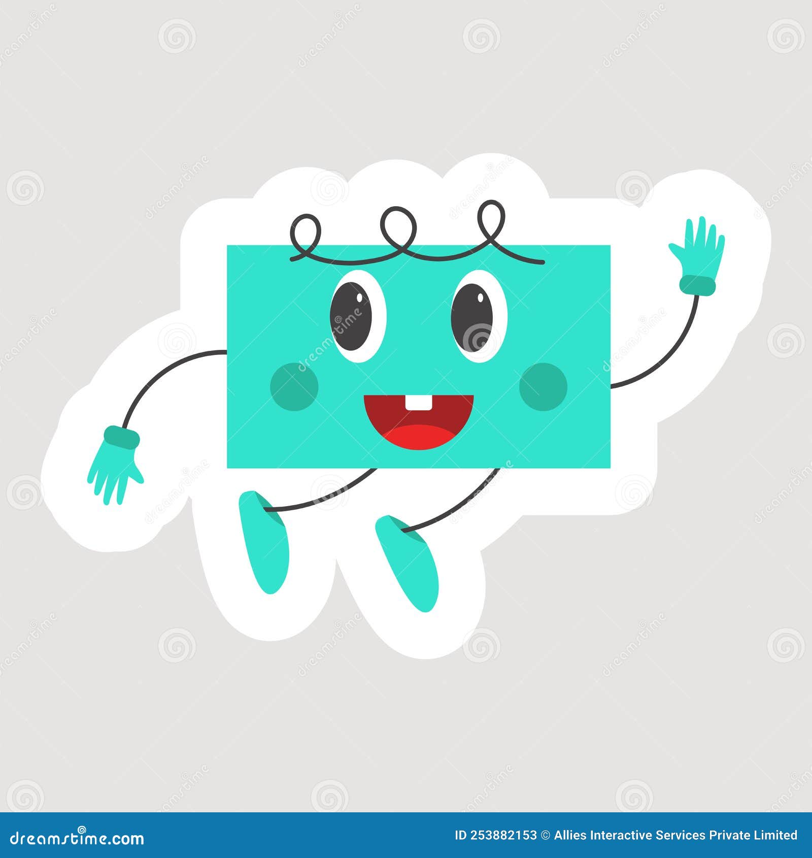 Sticker Style Cheerful Turquoise Rectangle Cartoon in Jumping Stock ...