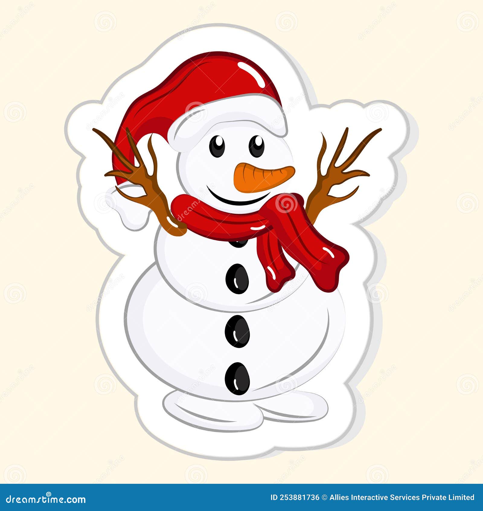 Sticker Style Colorful Snowman Icon on White Stock Illustration ...