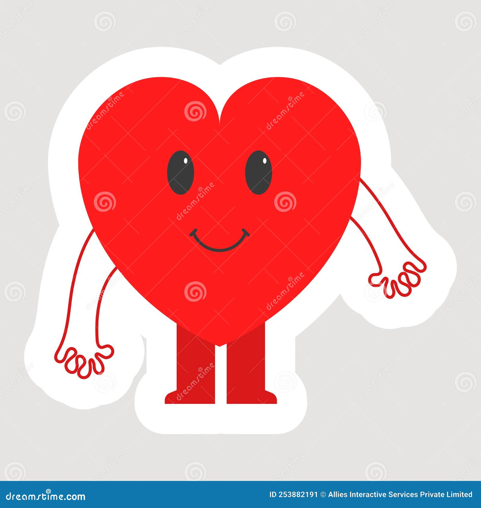 Sticker Style Cute Red Heart Cartoon in Stand Stock Illustration ...