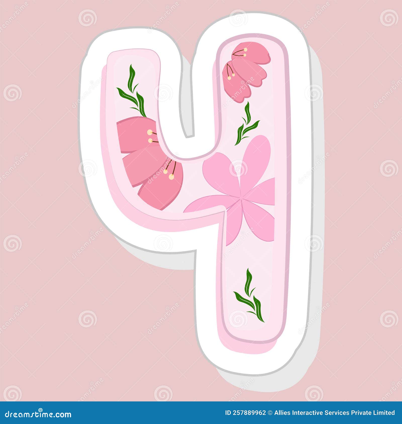 Sticker Style Floral Number 4 on Pink Stock Illustration - Illustration ...