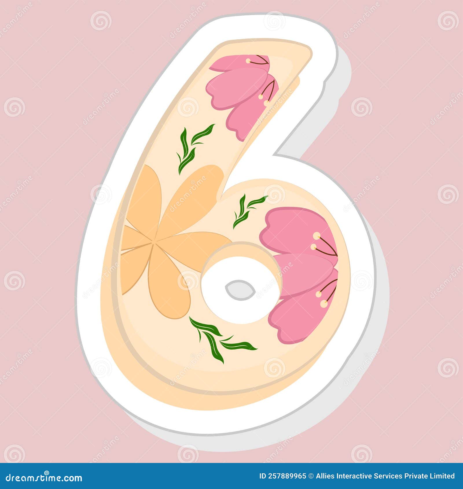 Sticker Style Floral Number 6 on Pink Stock Illustration - Illustration ...