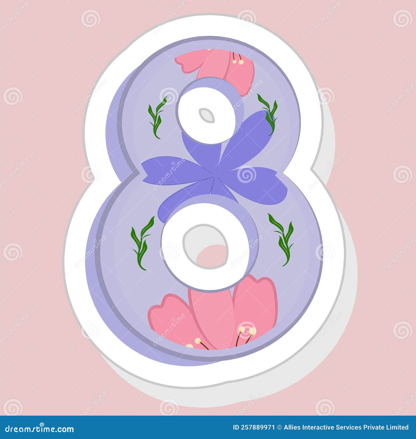 Sticker Style Floral 8 Number on Pink Stock Illustration - Illustration ...