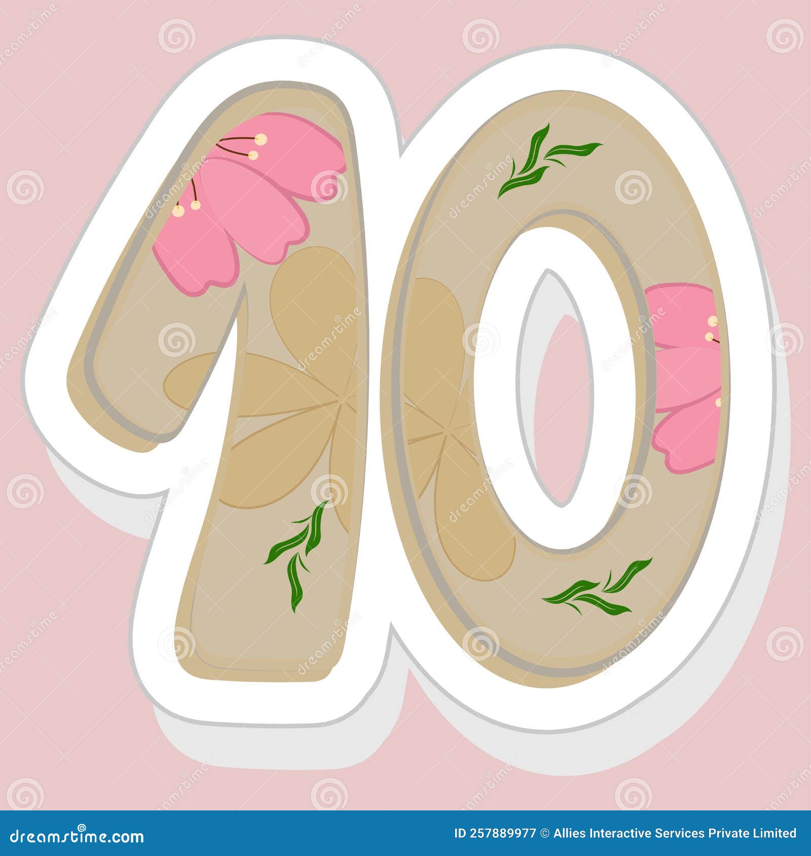 Sticker Style Floral 10 Number on Pink Stock Illustration ...