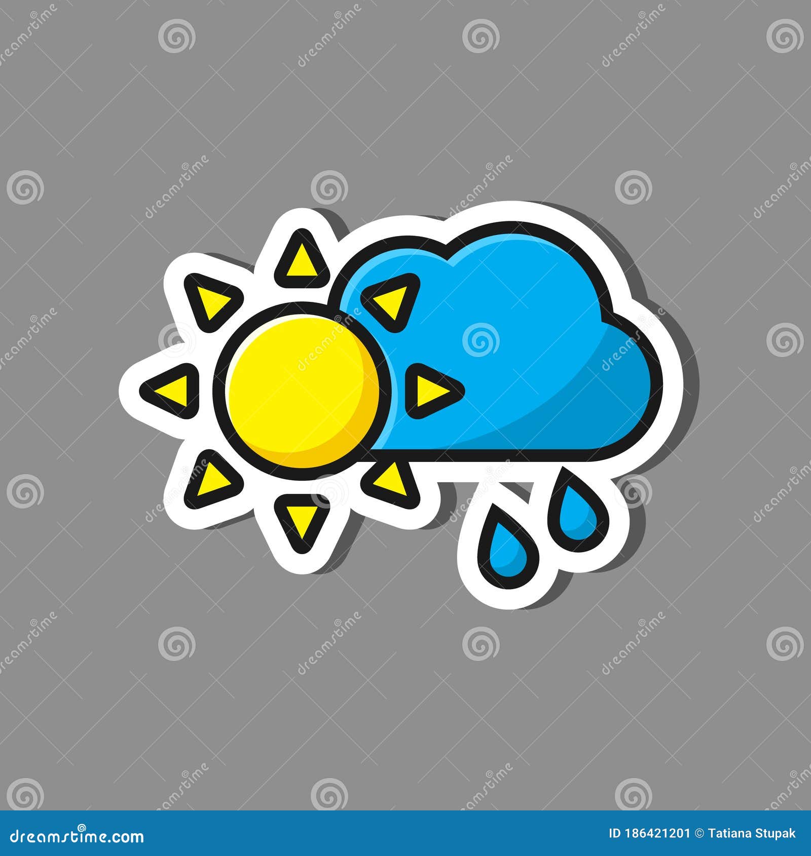 Sticker Sun with Clouds Icon, Vector Paper Label Emblem Stock Vector ...