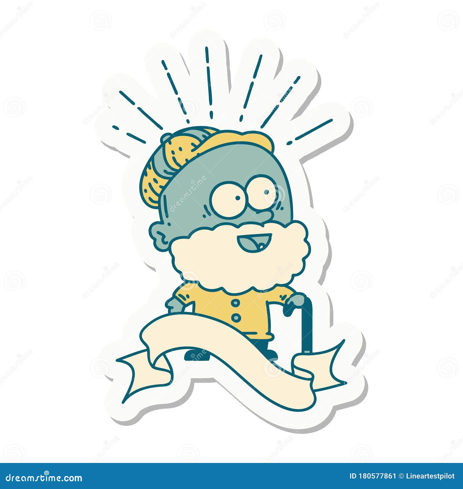 Sticker of Tattoo Style Happy Old Man with Walking Stick Stock Vector ...