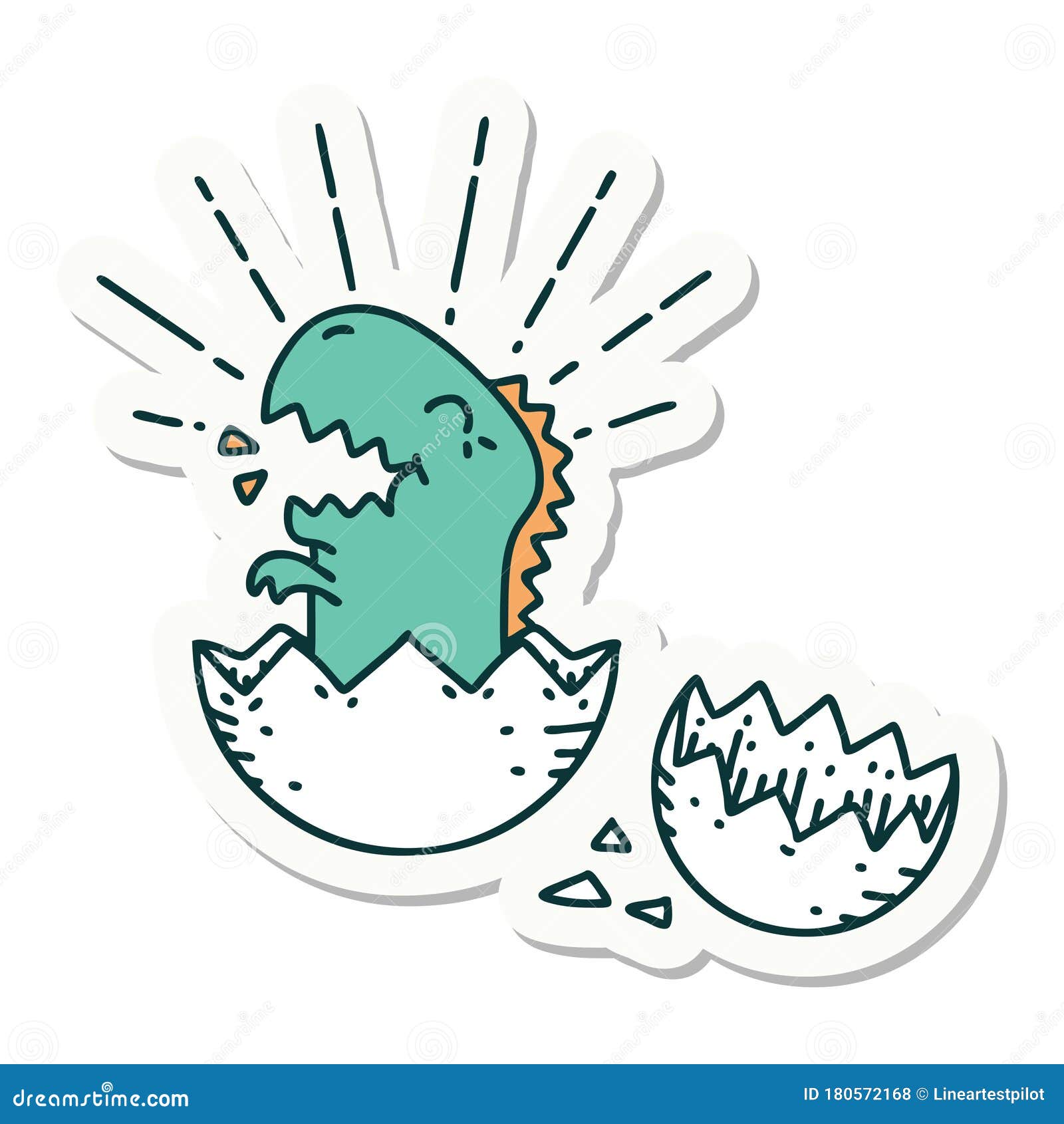 Sticker of Tattoo Style Hatching Dinosaur Stock Vector - Illustration ...