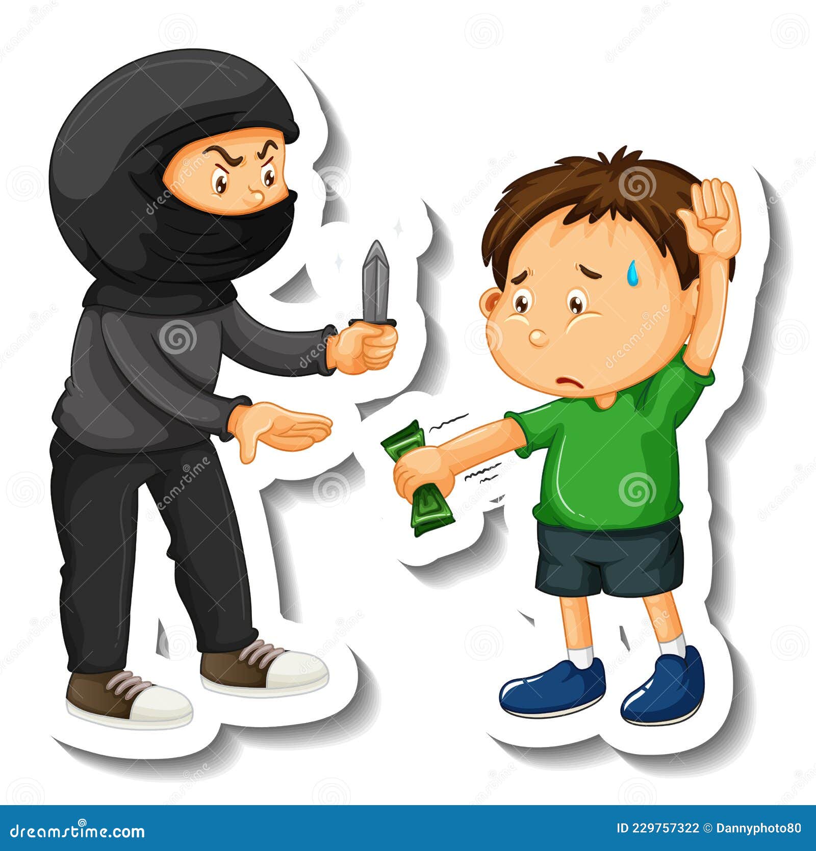 Sticker Template with a Boy Getting Robbed by a Thief Cartoon Character ...