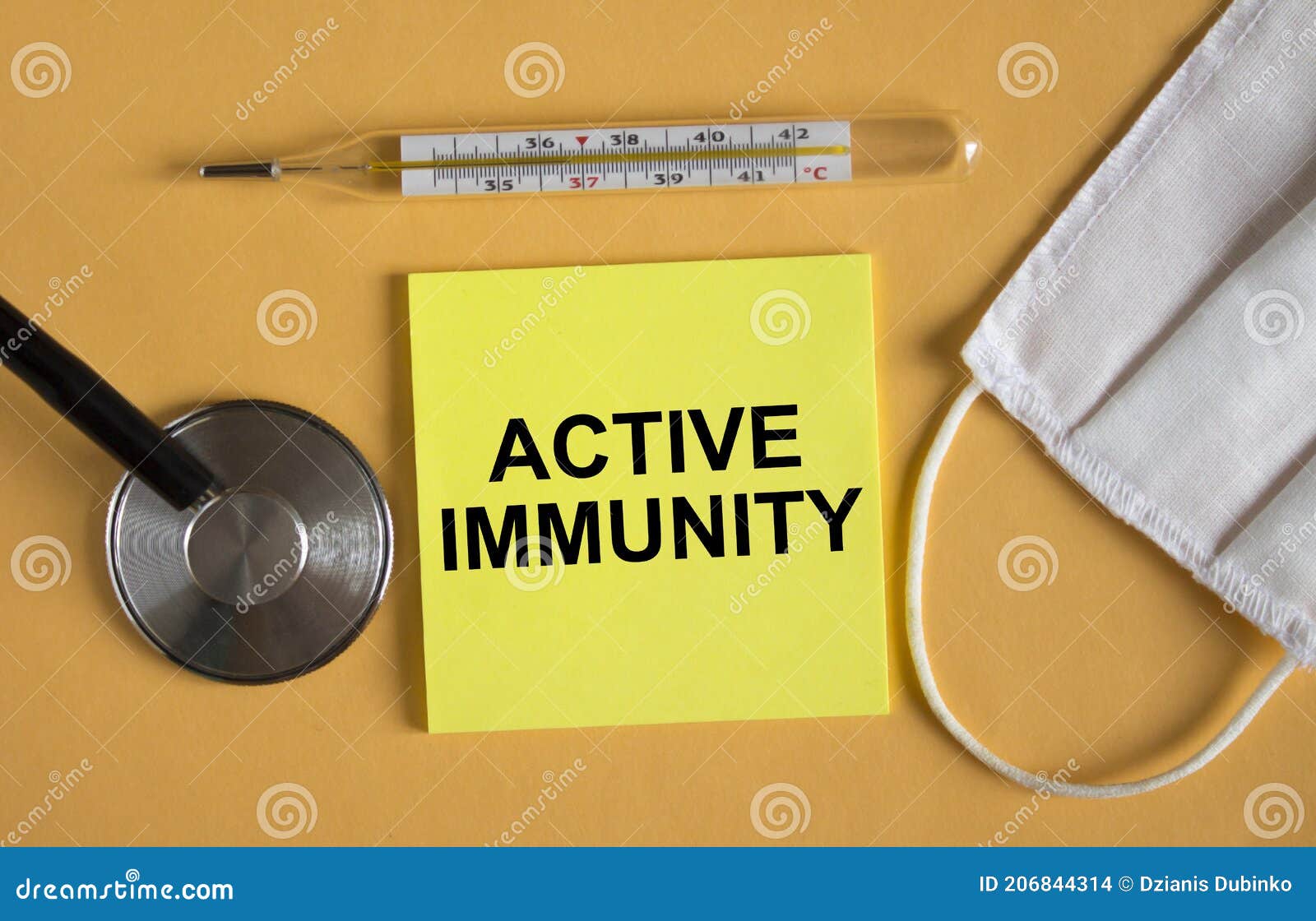 Sticker with Text Active Immunity Lying on the Orange Background with ...