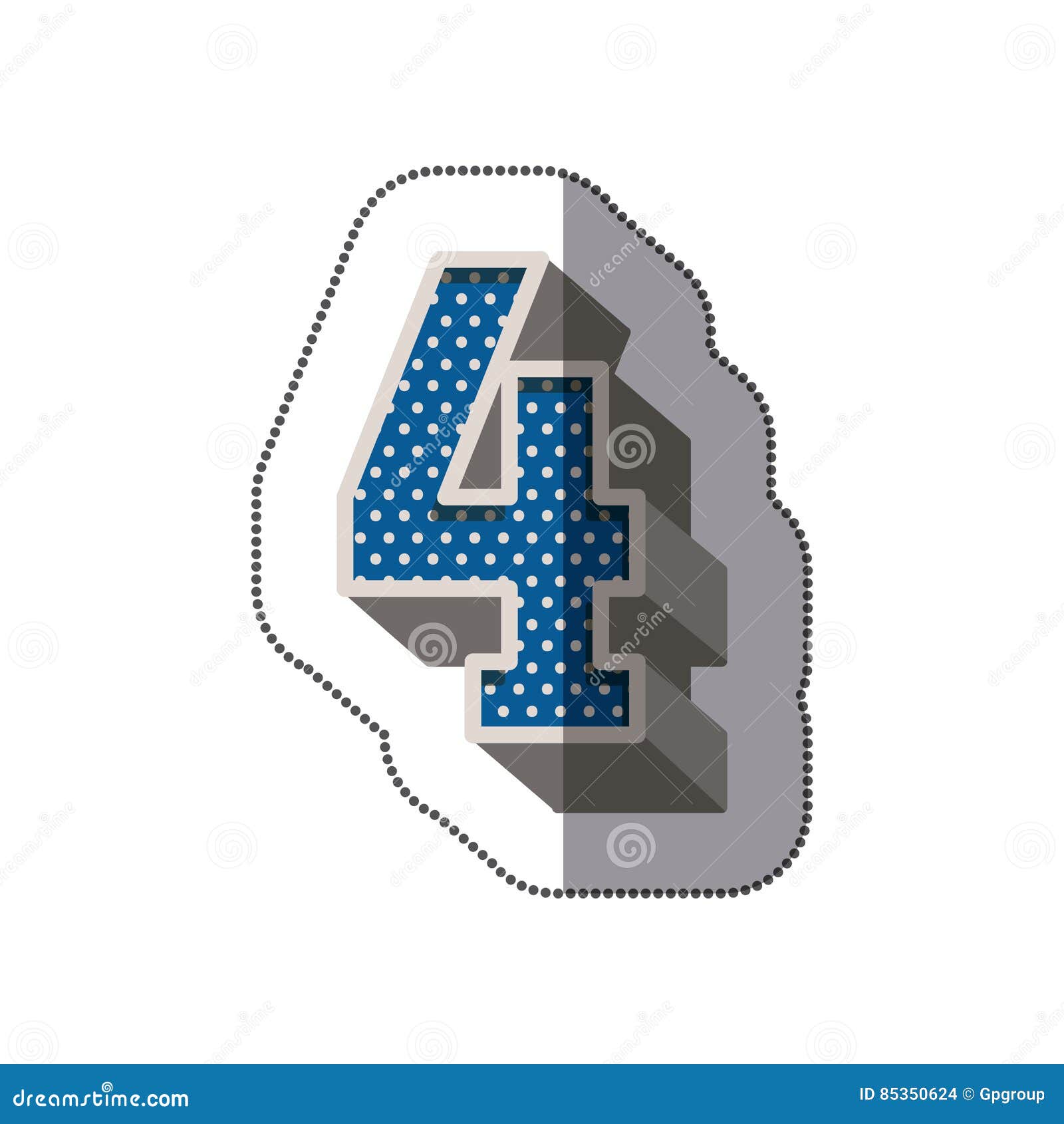 Sticker Three-dimensional Number Four Dotted in Blue Color Stock ...