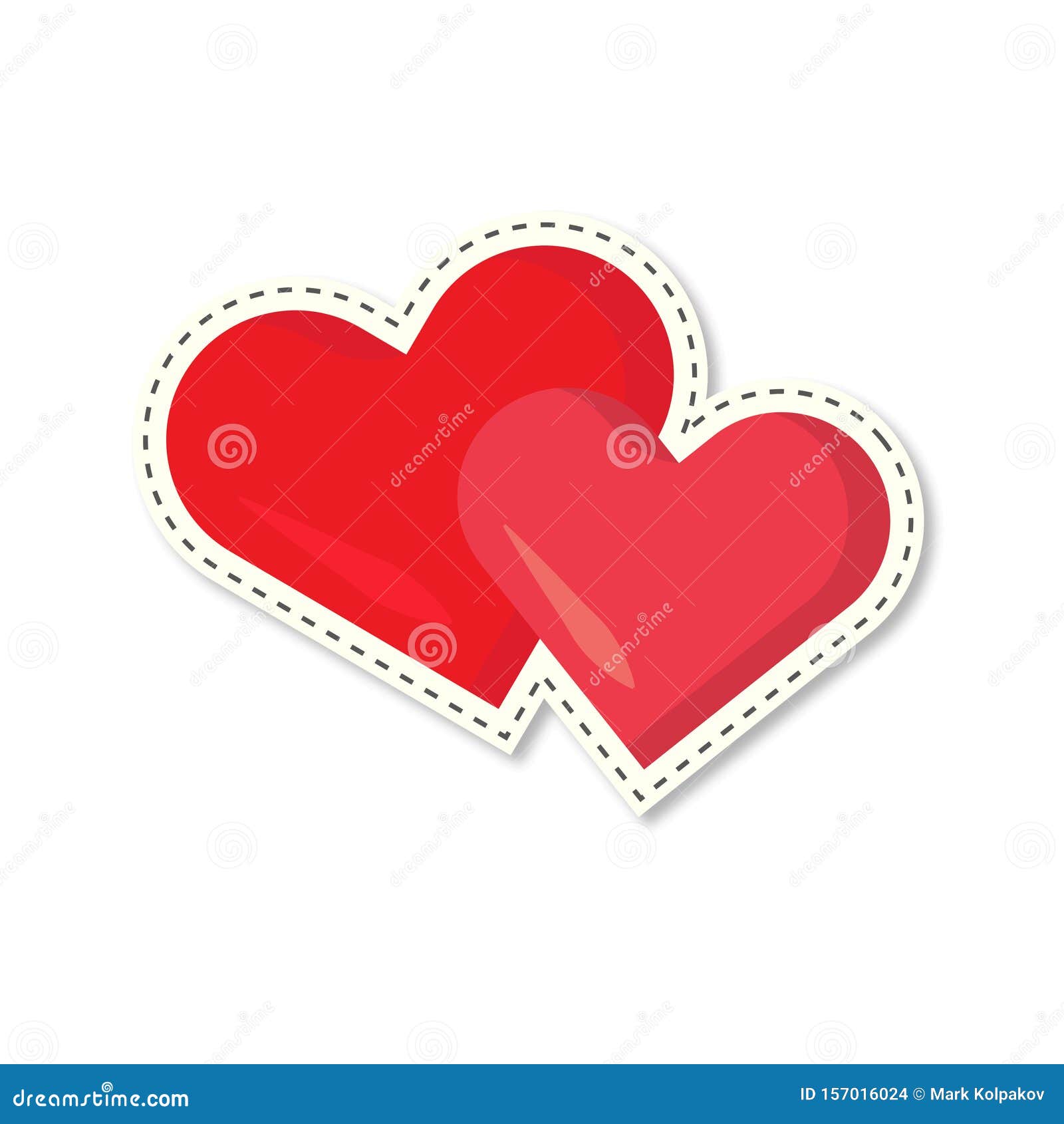 Sticker Two Hearts with Shadow, Flat Illustration Stock Vector ...