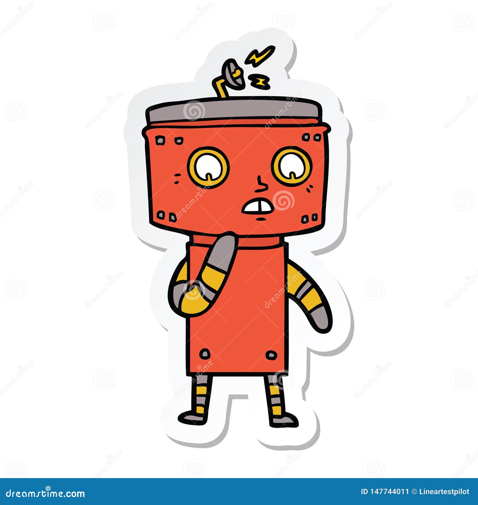 Sticker of a Uncertain Cartoon Robot Stock Vector - Illustration of ...