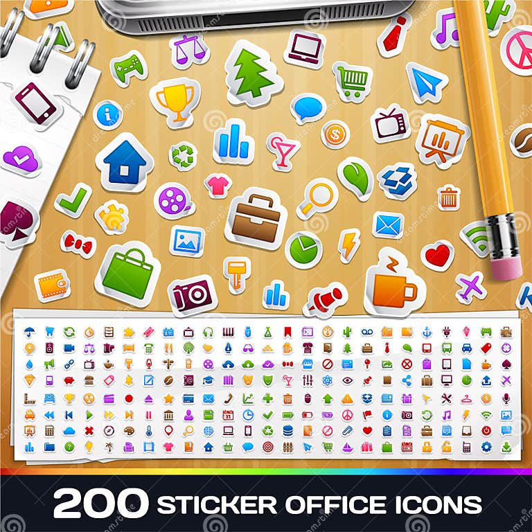 200 Sticker Universal Icons Stock Vector - Illustration of computer ...