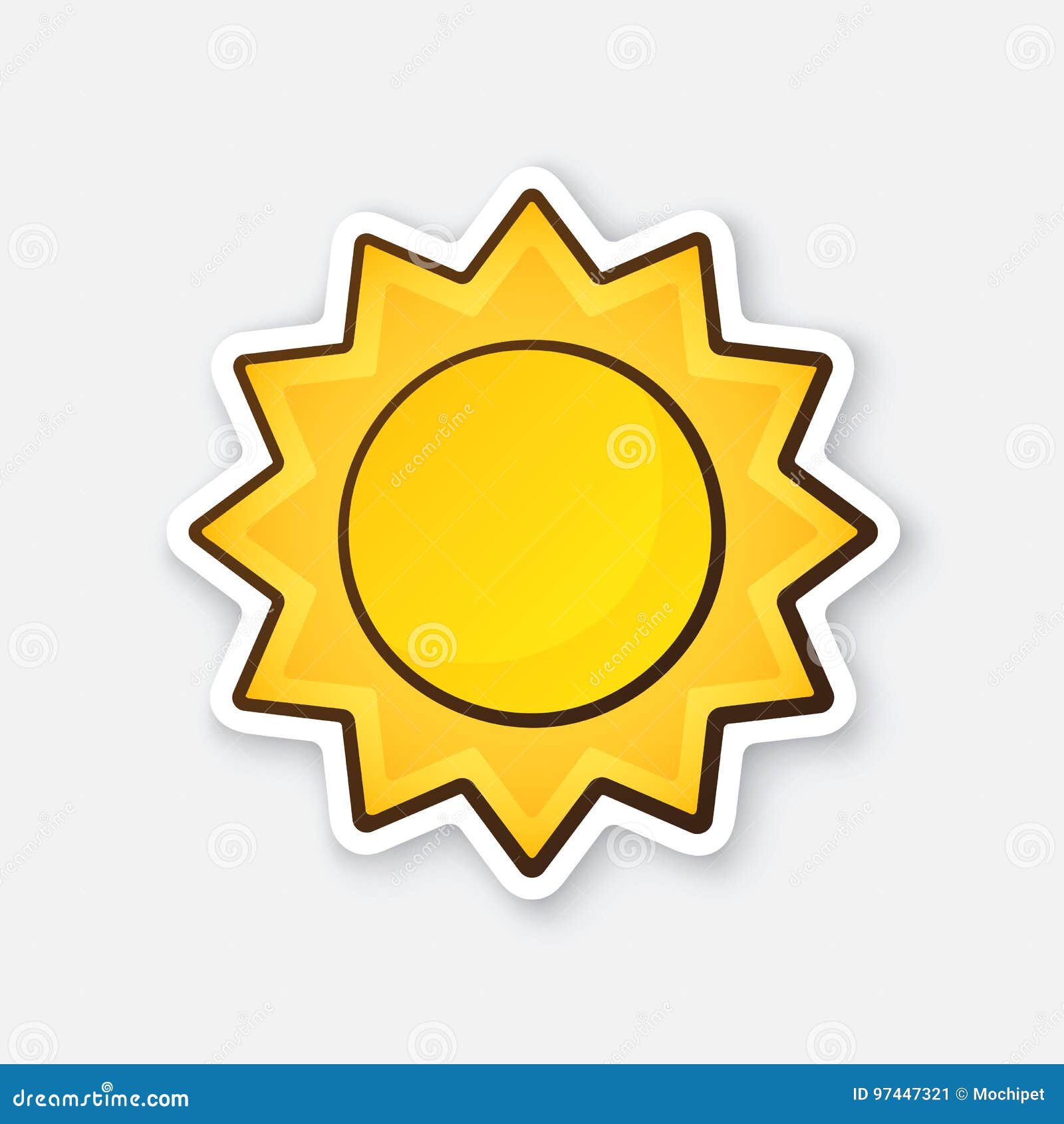 Sticker van leuke zon vector illustratie. Illustration of etiket - 97447321