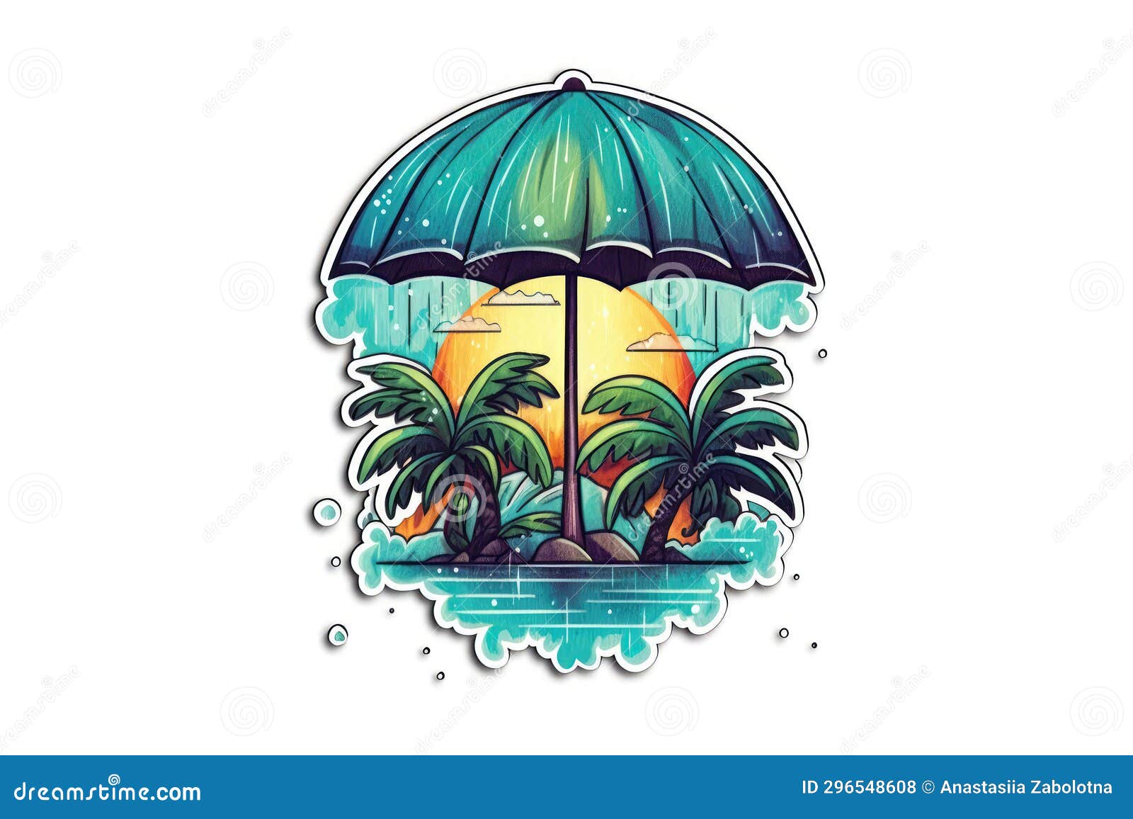Sticker on White Background Monsoon. Generative AI Stock Illustration ...