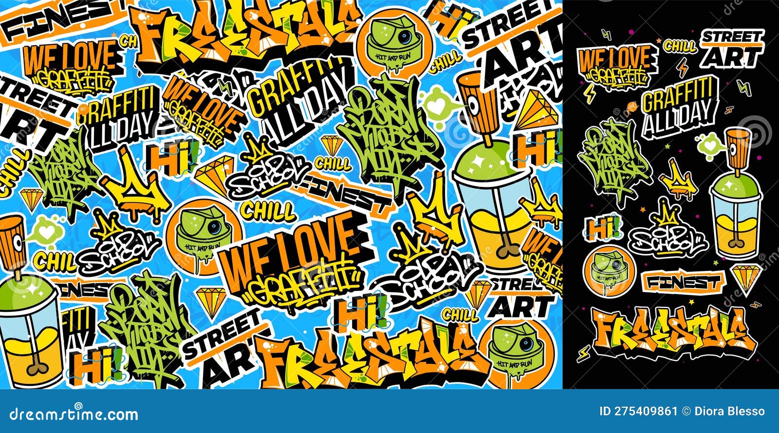 Colorful Graffiti Art Vector Sticker Pack Illustrations Stock Vector ...