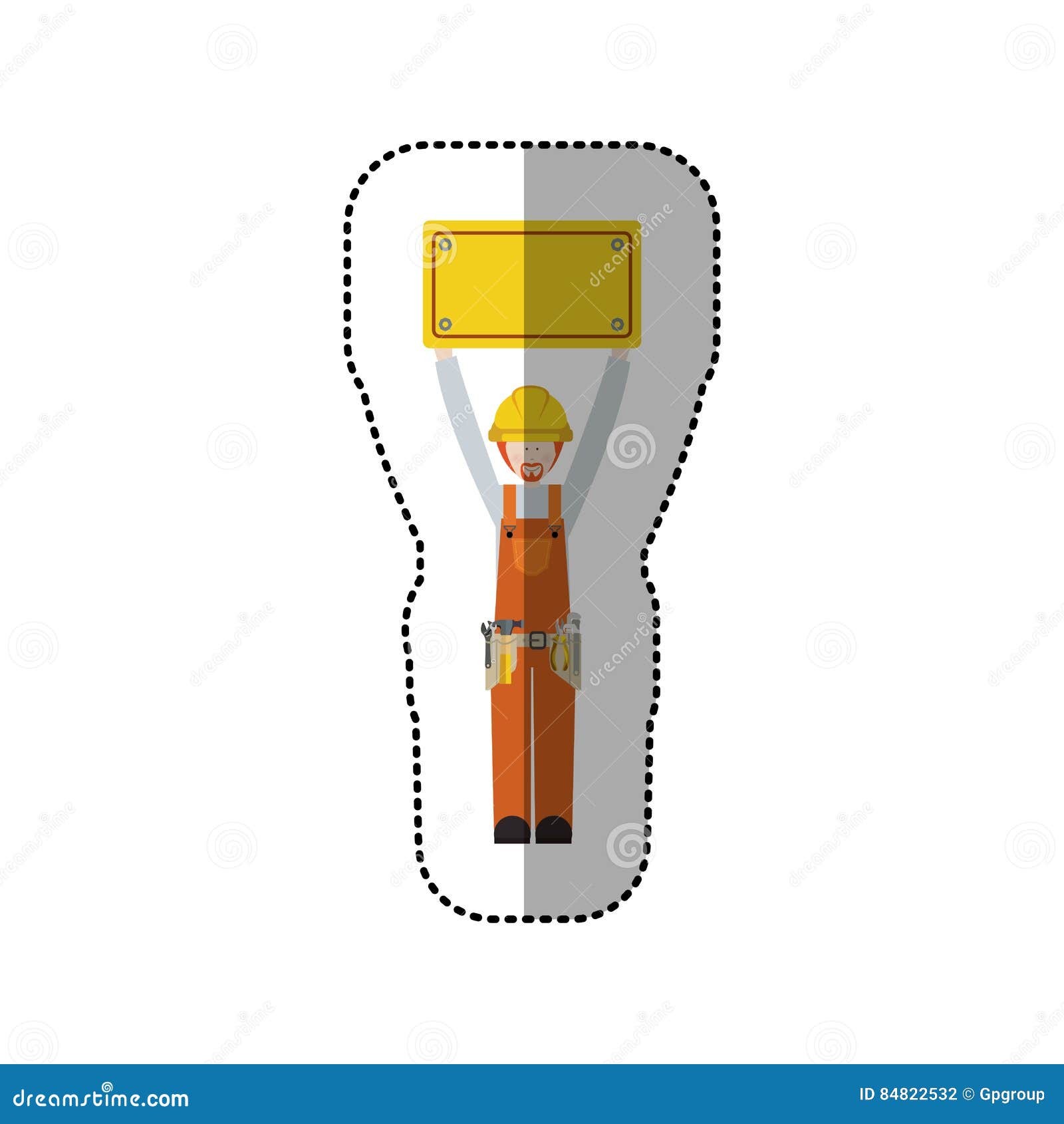 Sticker Worker with Toolkit and Plaque Up with Blond Hair Stock Vector ...