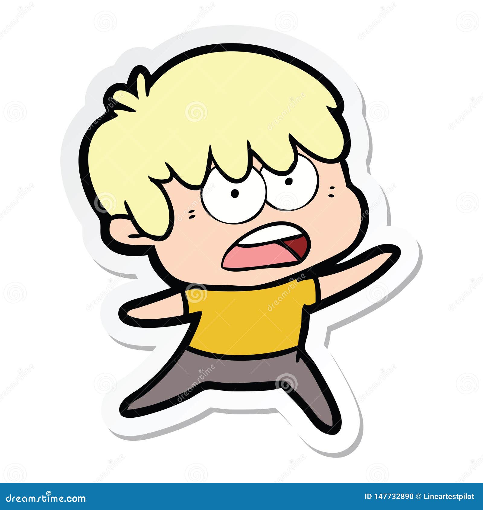 Sticker of a Worried Cartoon Boy Stock Vector - Illustration of drawn ...