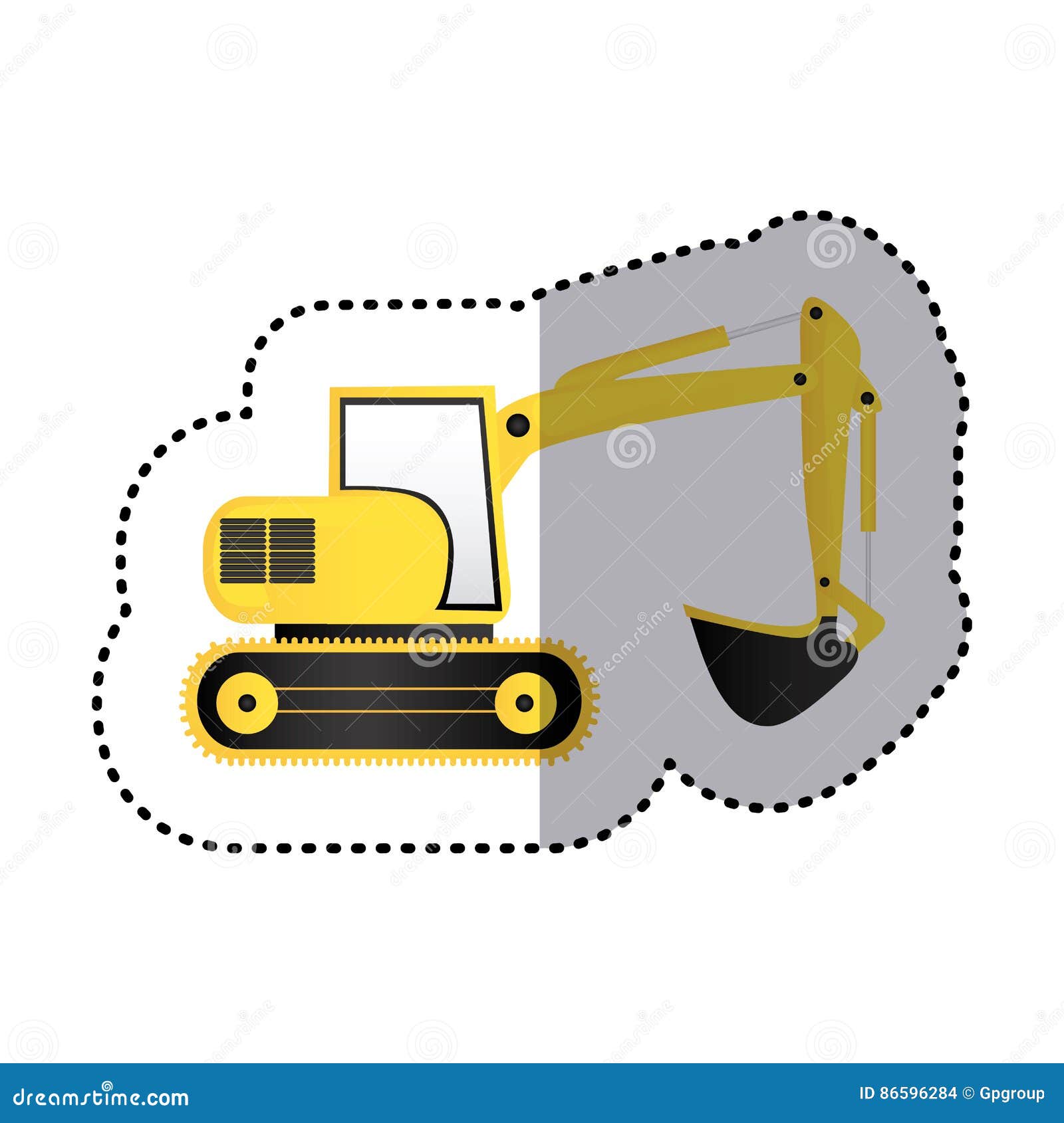 Sticker Yellow Backhoe with Crane for Construction Stock Illustration ...