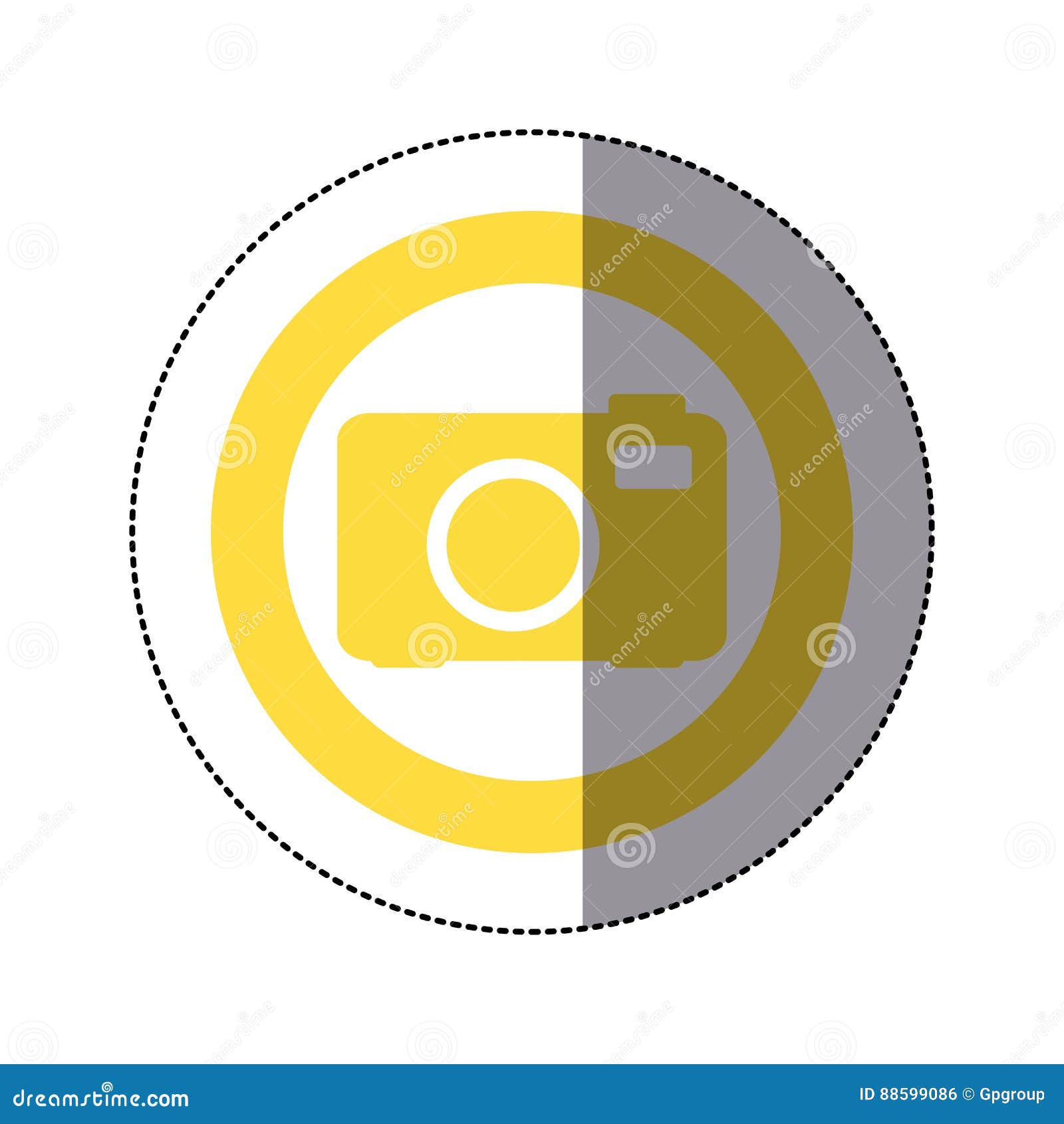 Sticker Yellow Circular Frame with Tech Camera Icon Stock Illustration ...