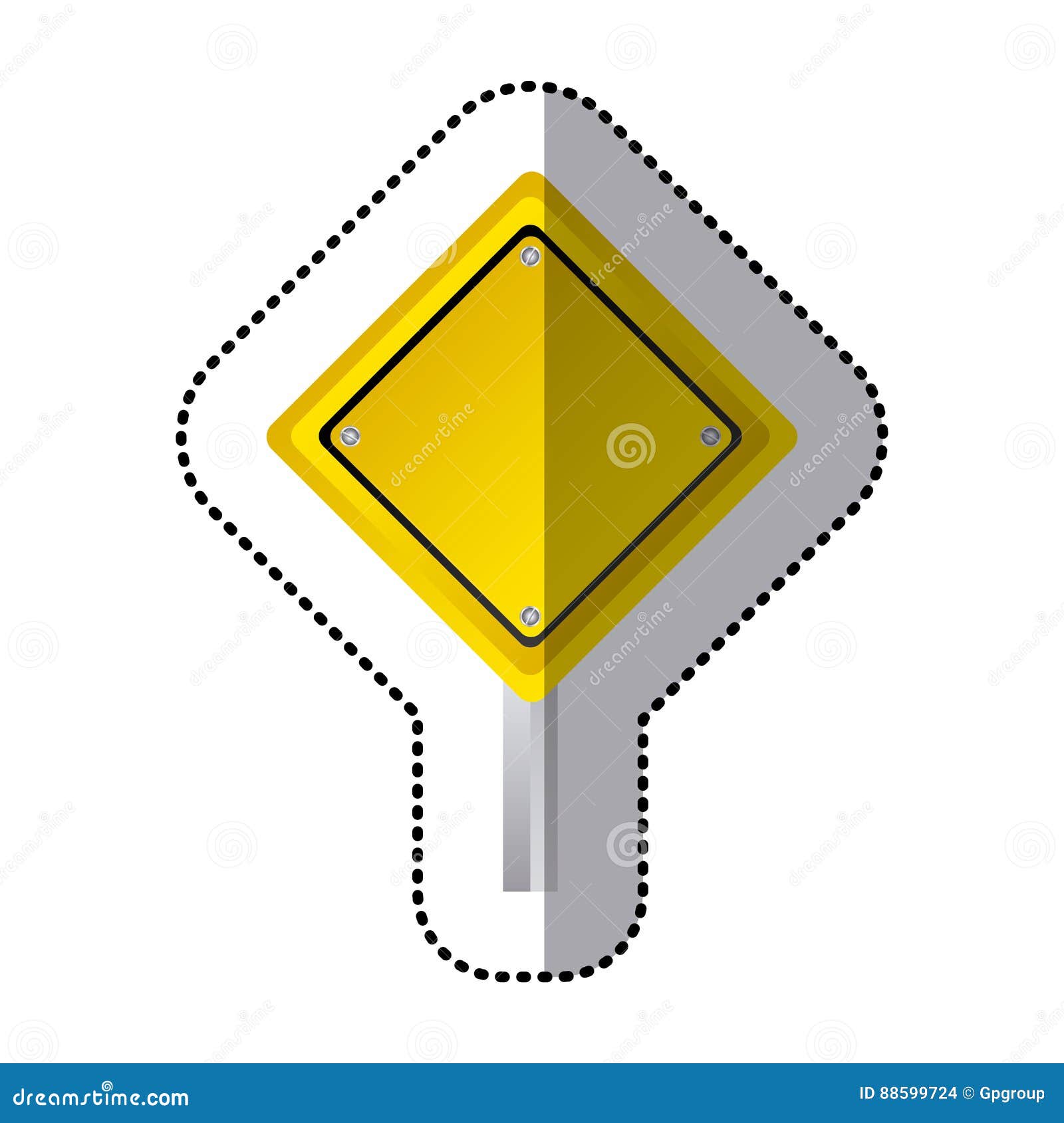 Sticker Yellow Diamond Shape Traffic Sign with Base Pole Stock ...