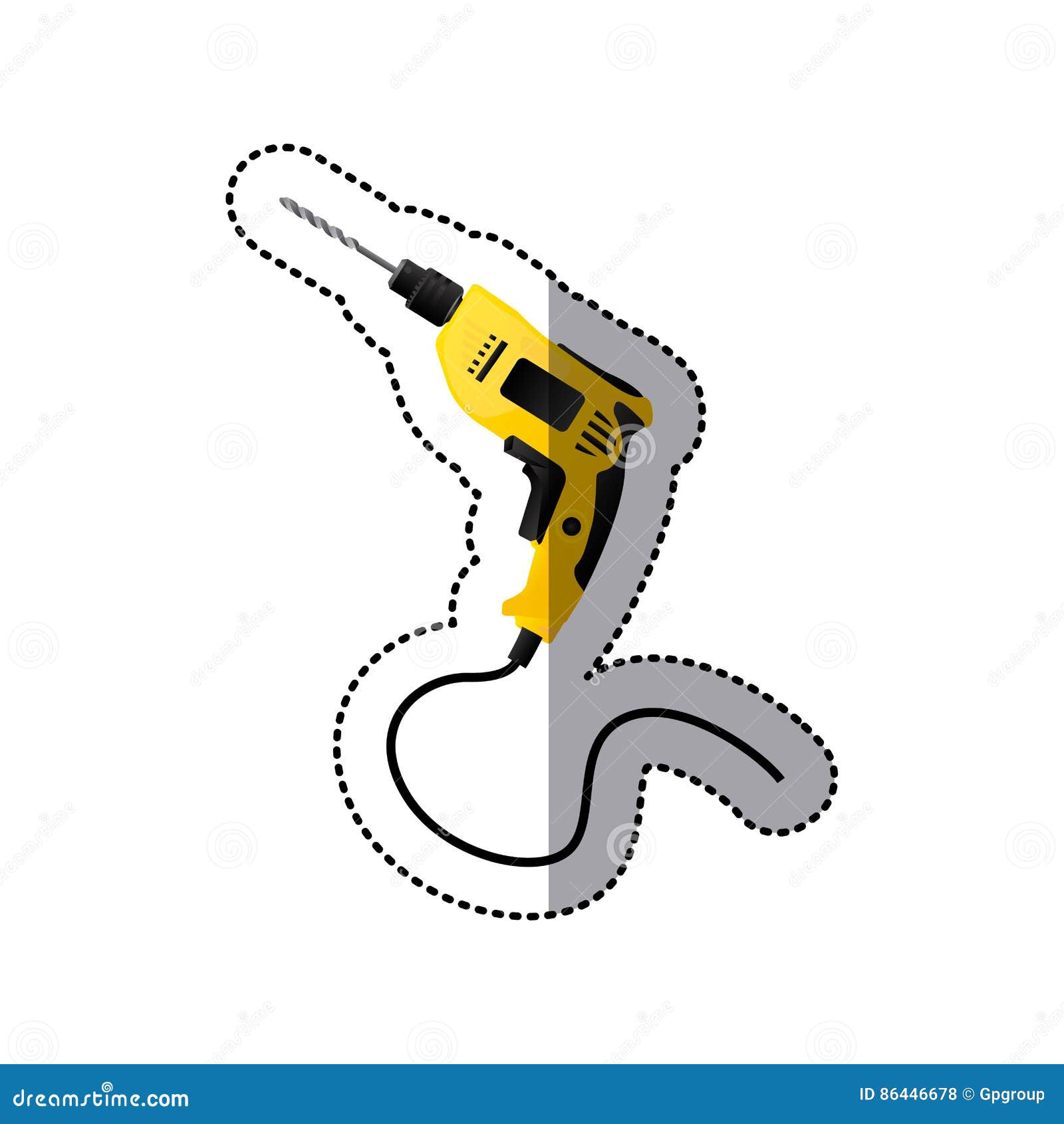 Sticker Yellow Drill Icon Tool with Wired Stock Illustration ...