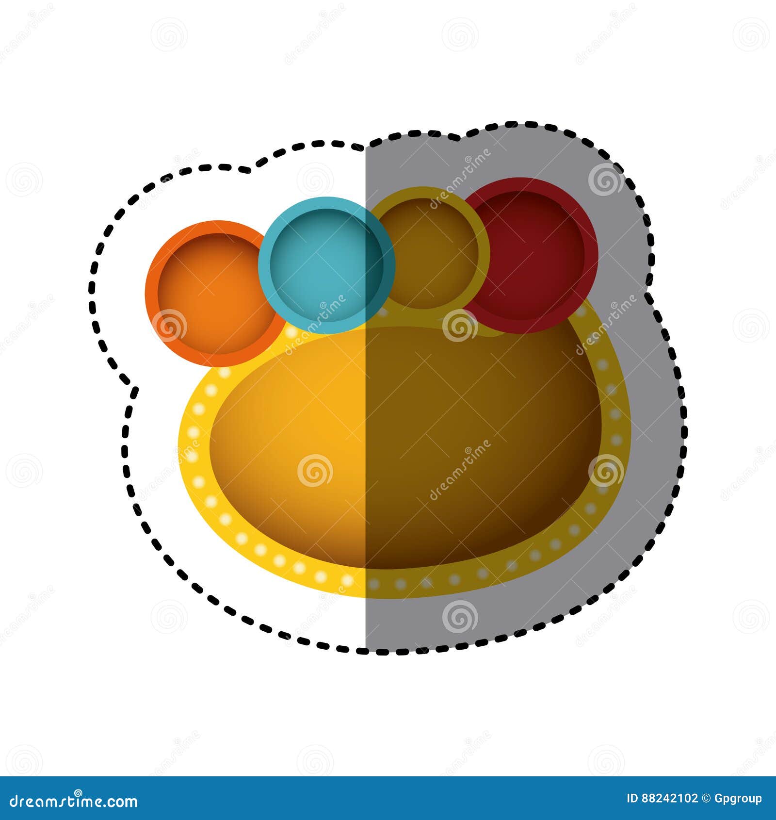Sticker of Yellow Oval Speech and Multicolor Circles on Top Side Stock ...