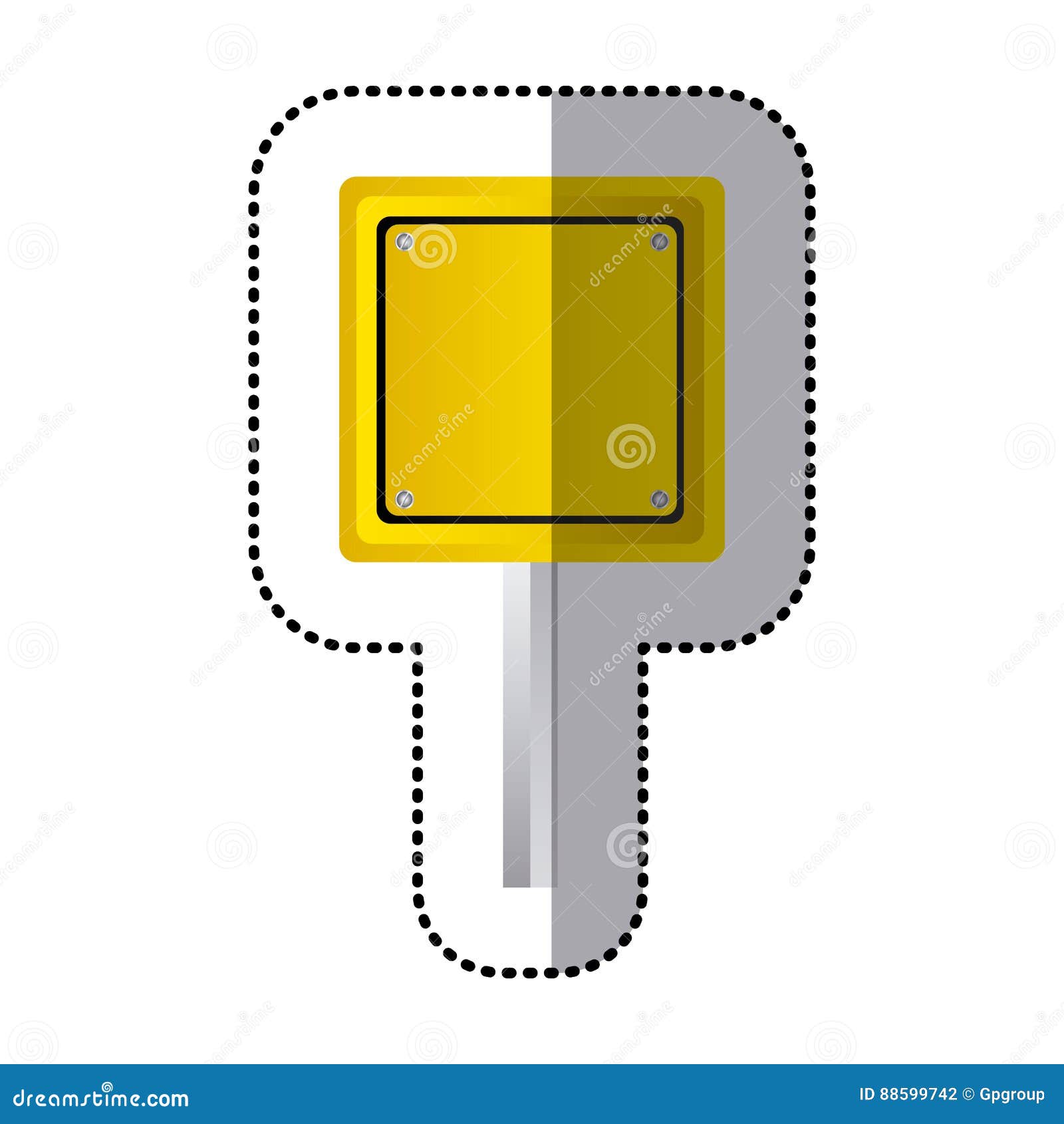Sticker Yellow Square Shape Traffic Sign with Base Pole Stock ...