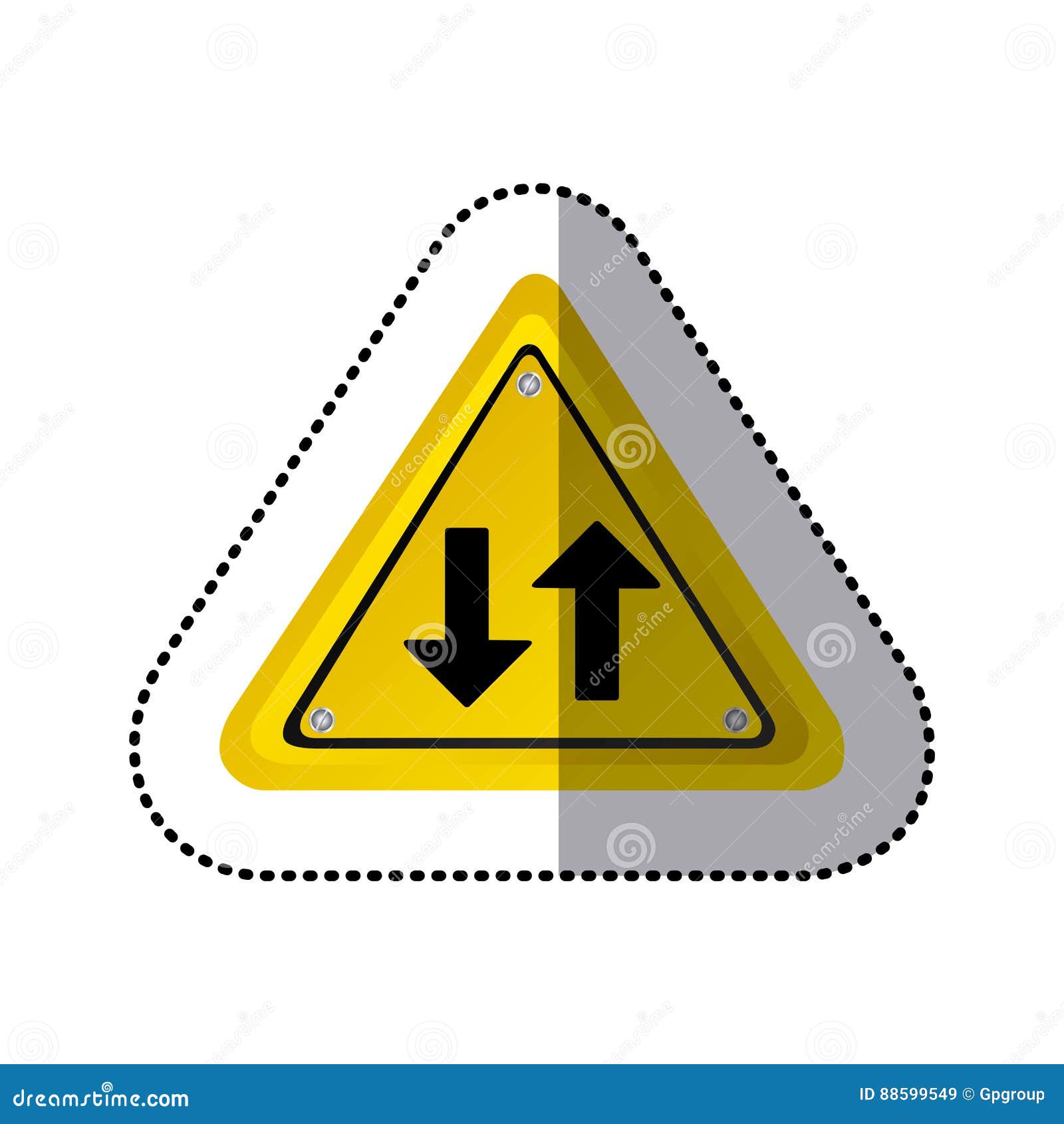 Sticker Yellow Triangle Shape Frame Two Way Traffic Sign Stock ...
