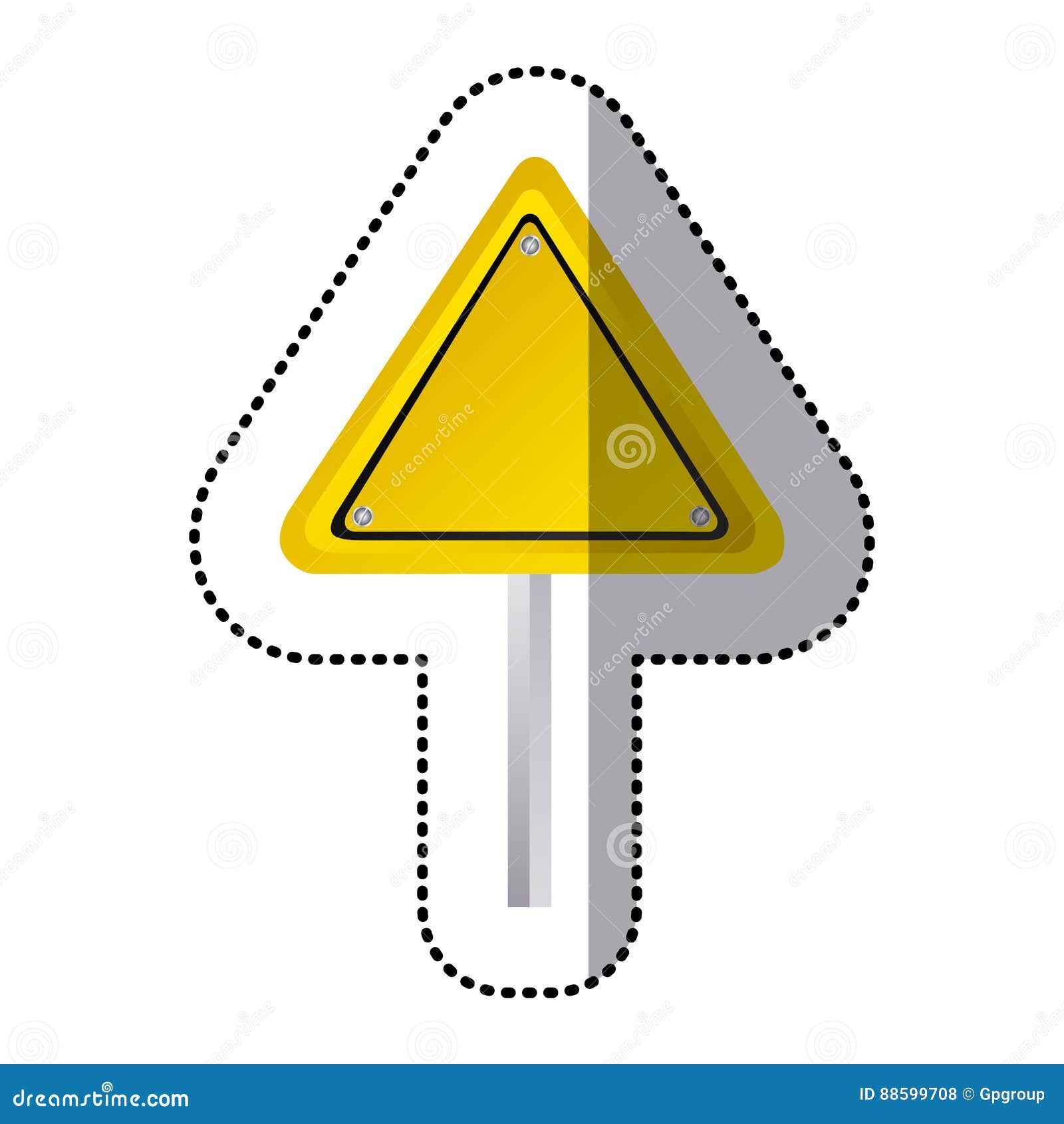 Sticker Yellow Triangle Shape Traffic Sign with Base Pole Stock ...